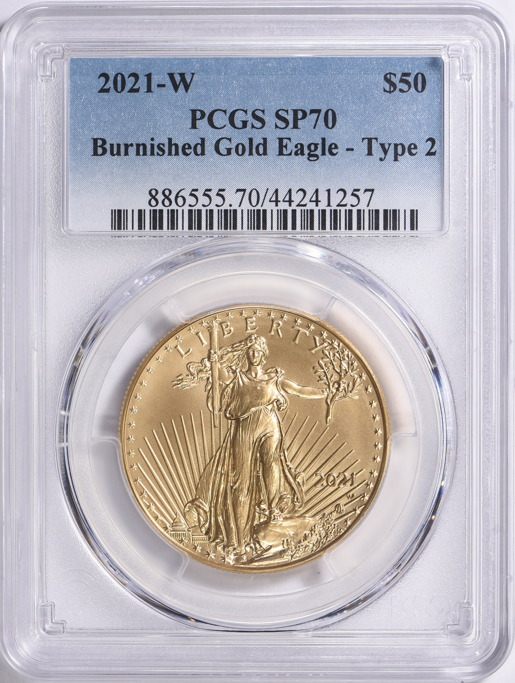 2021-W $50 One-Ounce Gold American Eagle Type 2 Burnished PCGS SP-70 (Item 1767087 ...