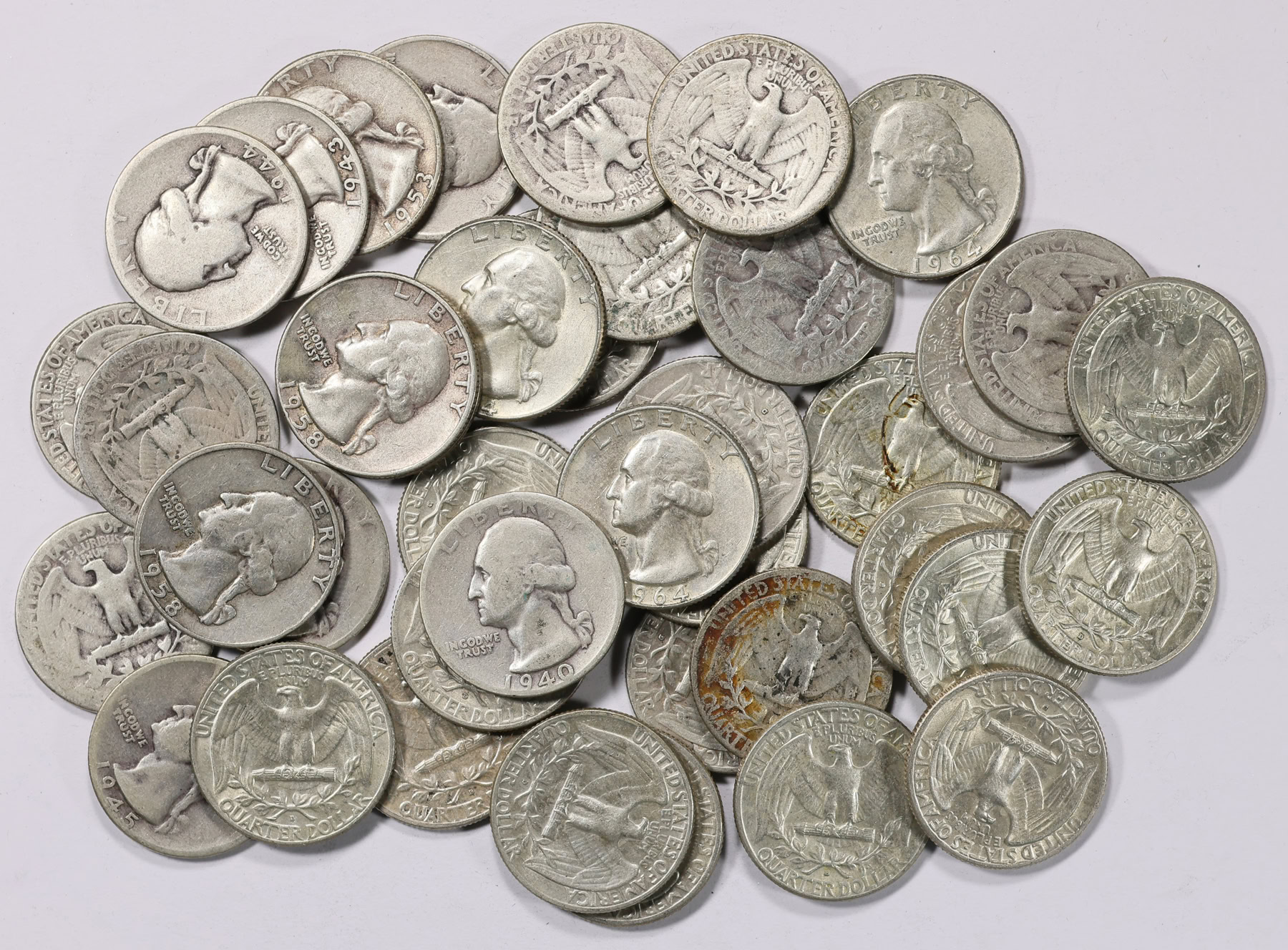 c.1935-64 Washington Silver Quarter Selection Uncertified (40 Coins ...