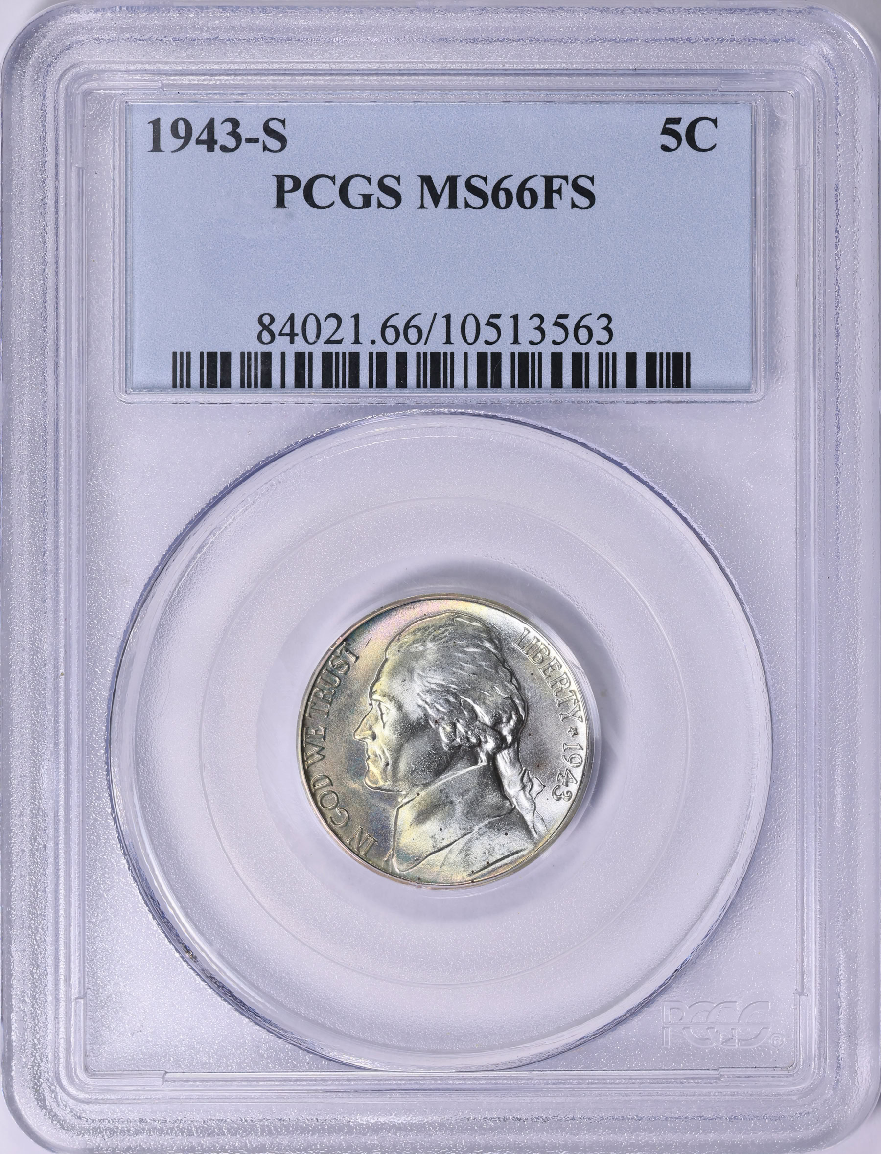 1943-S Jefferson Nickel PCGS MS-66 FS (Toned) (Item 1767160) | GreatCollections Coin Auctions
