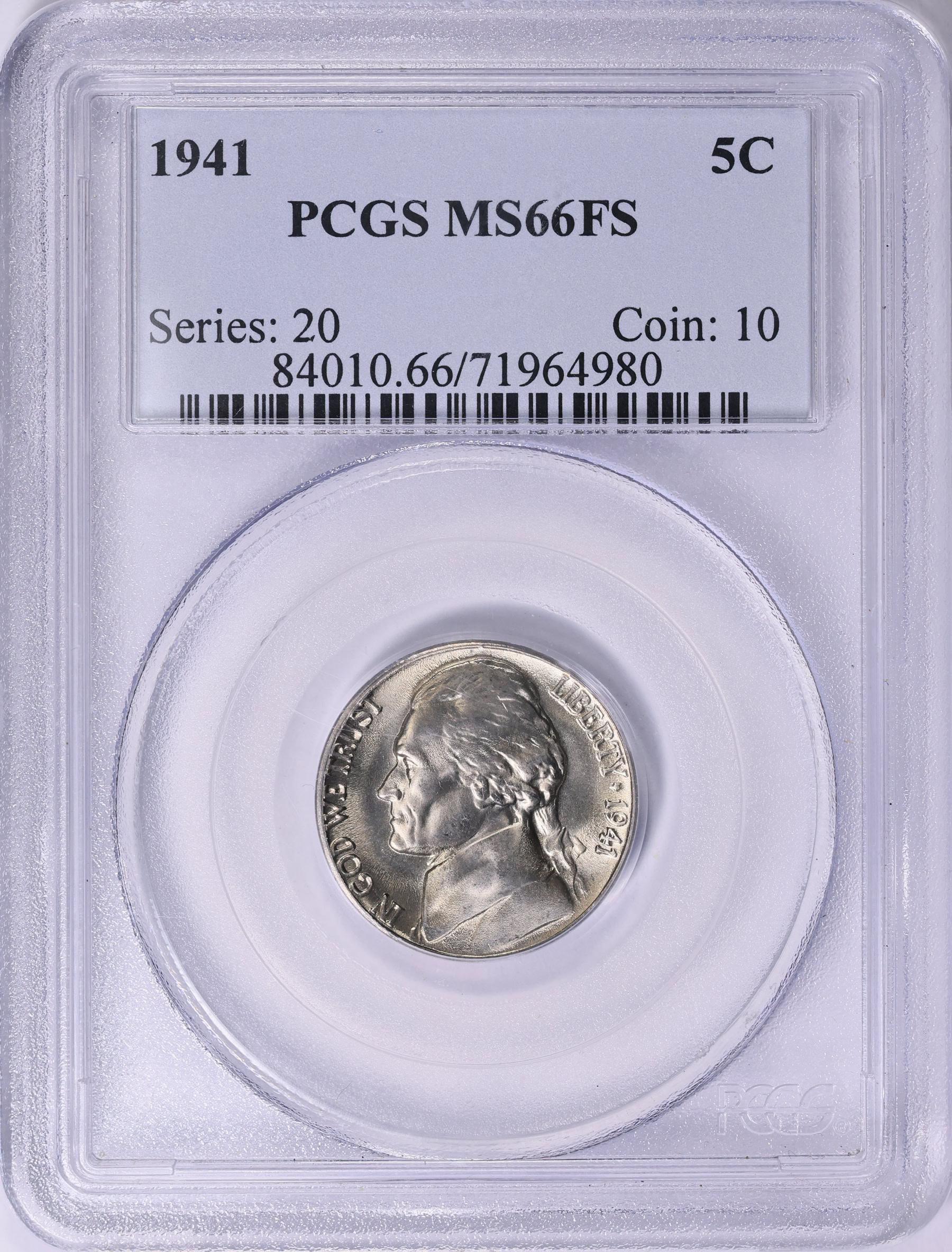 1941 Jefferson Nickel PCGS MS-66 FS (Item 1767165) | GreatCollections Coin Auctions