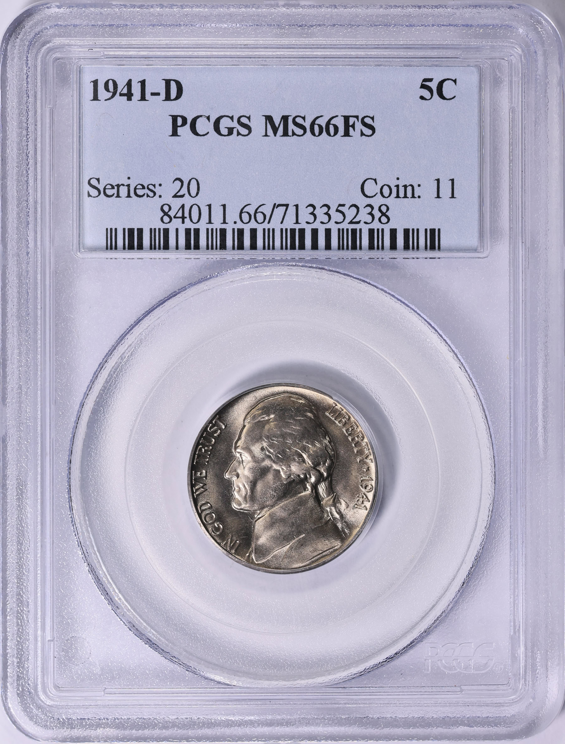 1941-D Jefferson Nickel PCGS MS-66 FS (Item 1767166) | GreatCollections Coin Auctions