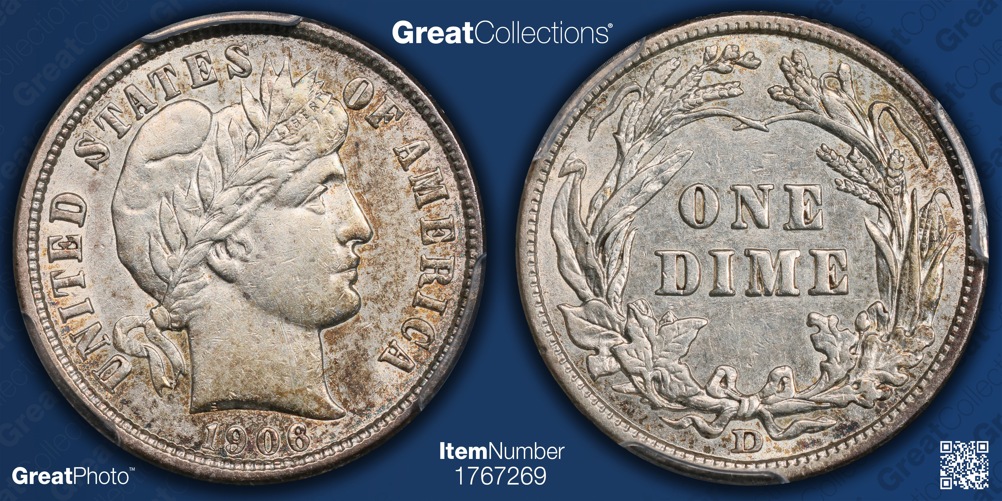 1906-D Barber Dime PCGS AU-55 (Item 1767269) | GreatCollections Coin ...
