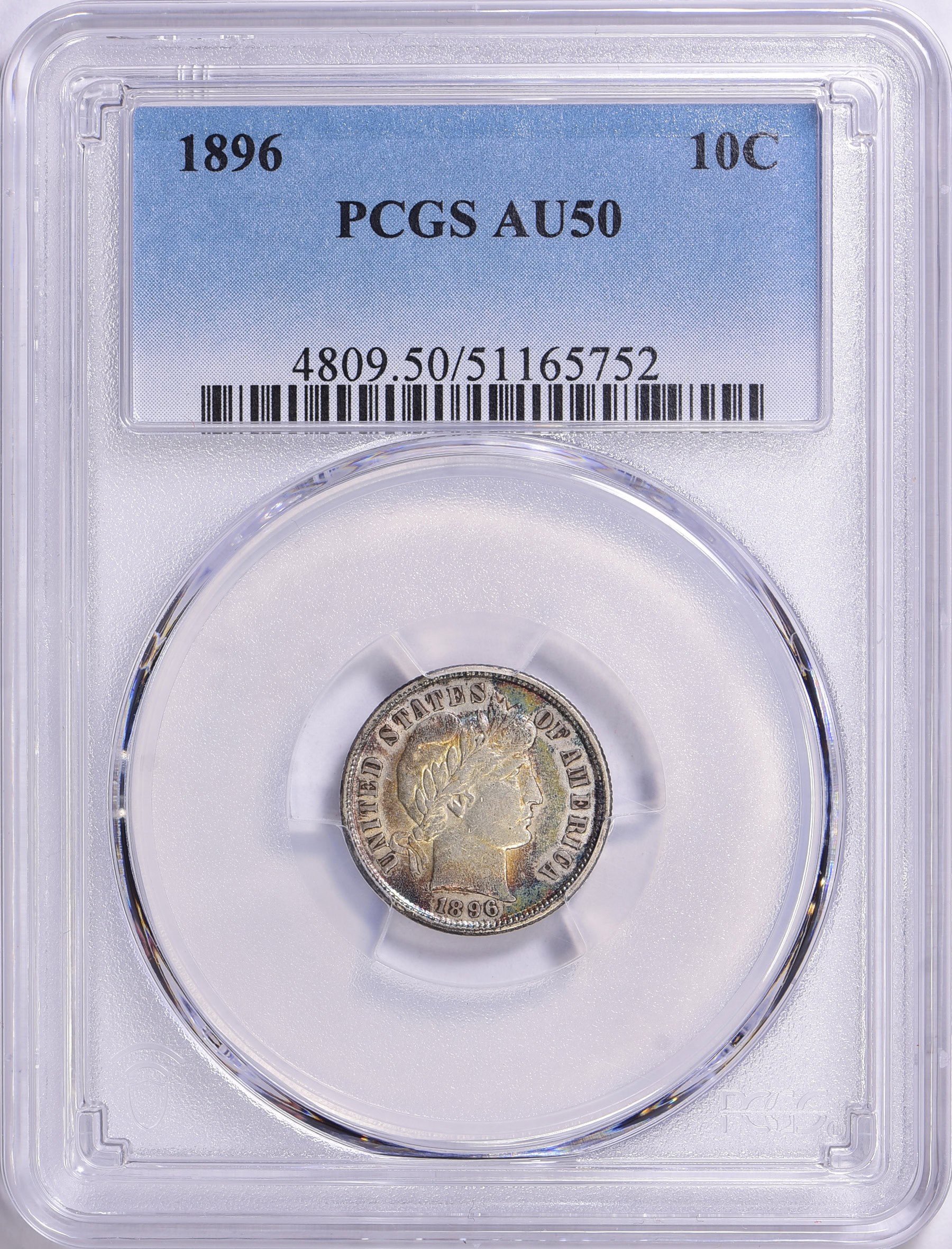 1896 Barber Dime PCGS AU-50 (Toned) (Item 1767273) | GreatCollections ...