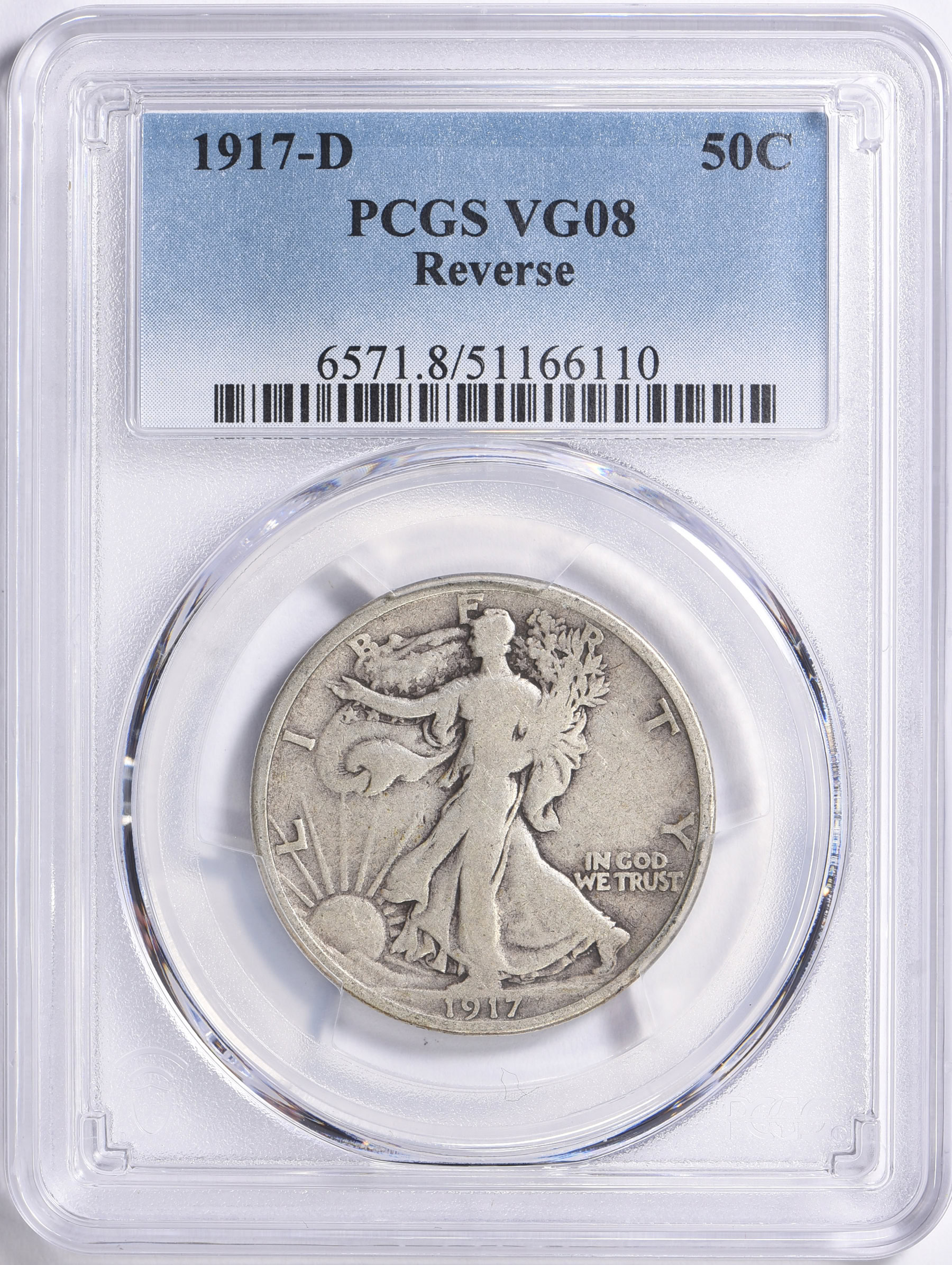 1917-D Walking Liberty Half Dollar Reverse Mintmark PCGS VG-08 (Item 1767311) | GreatCollections ...