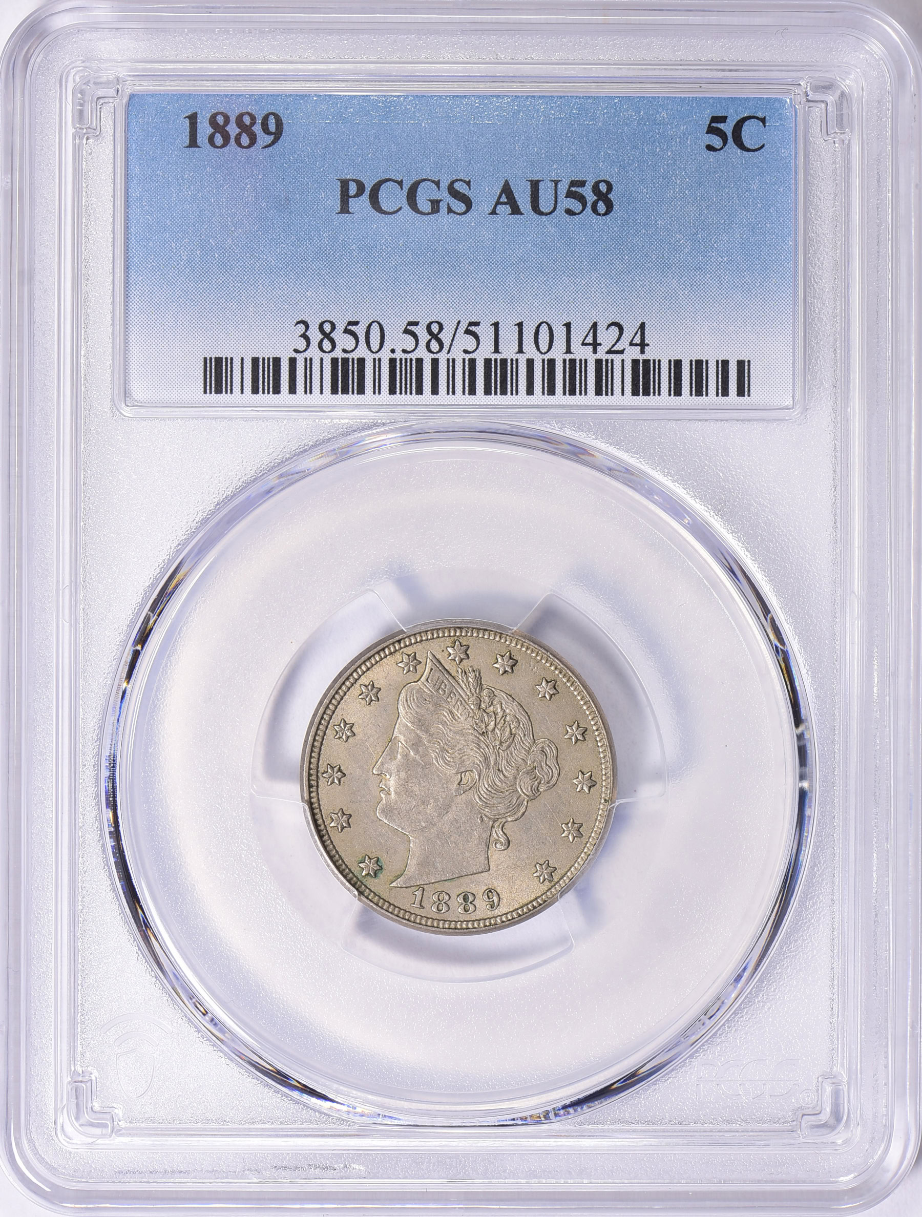 1889 Liberty Nickel PCGS AU-58 (Item 1767333) | GreatCollections Coin ...