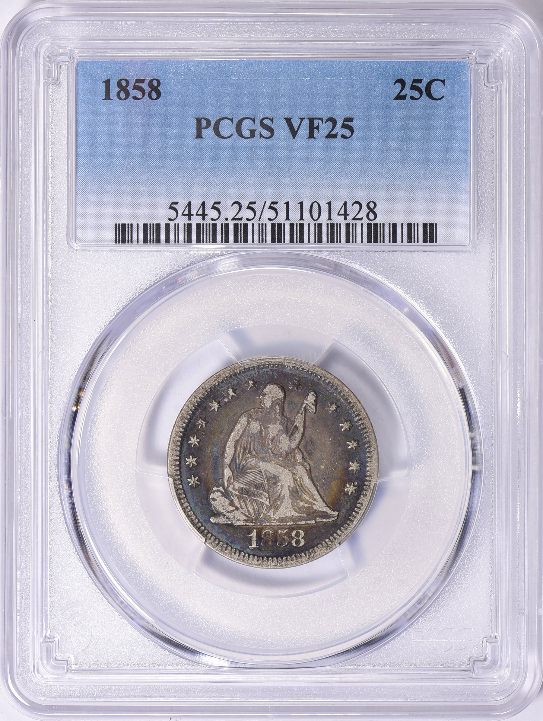 1858 Seated Liberty Quarter PCGS VF-25 (Item 1767337) | GreatCollections Coin Auctions
