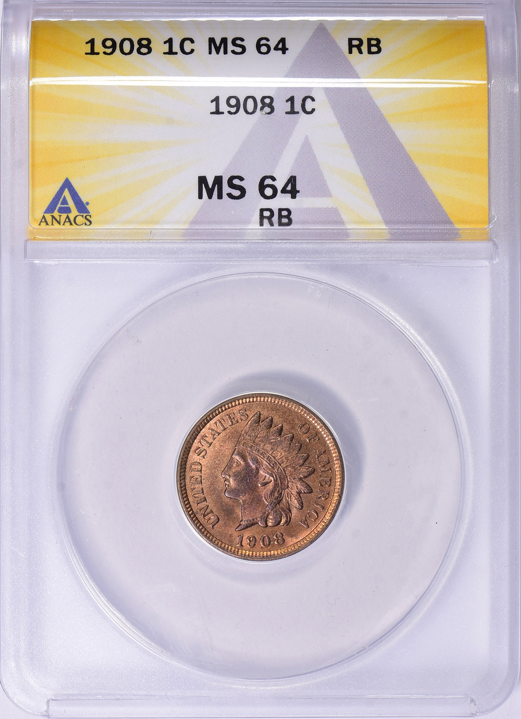 1908 Indian Cent ANACS MS-64 RB (Item 1767354) | GreatCollections Coin Auctions