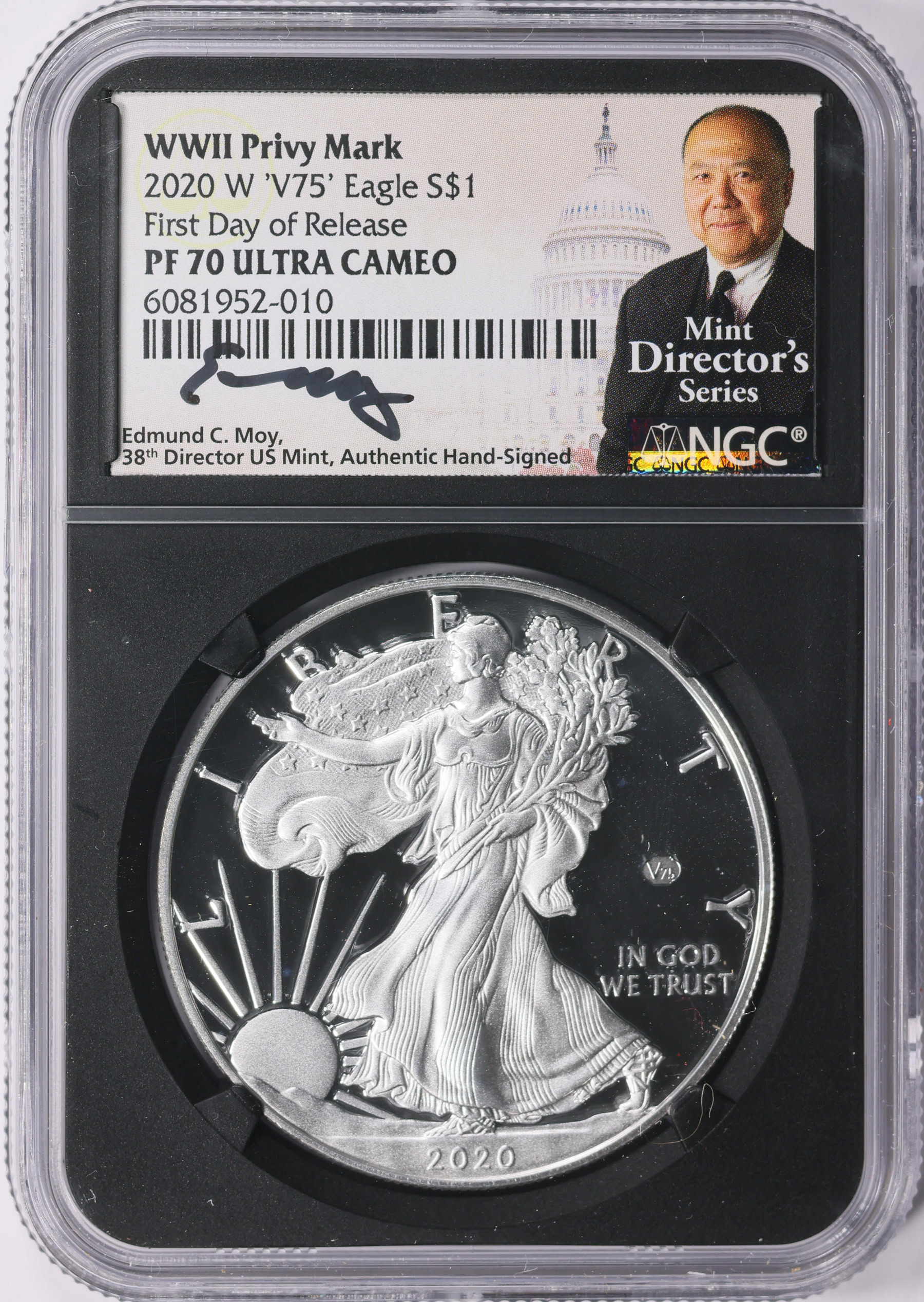 2020-W $1 Silver Eagle First Day of Release NGC Proof-70 UC (Moy Signed Label) (Black Retro ...