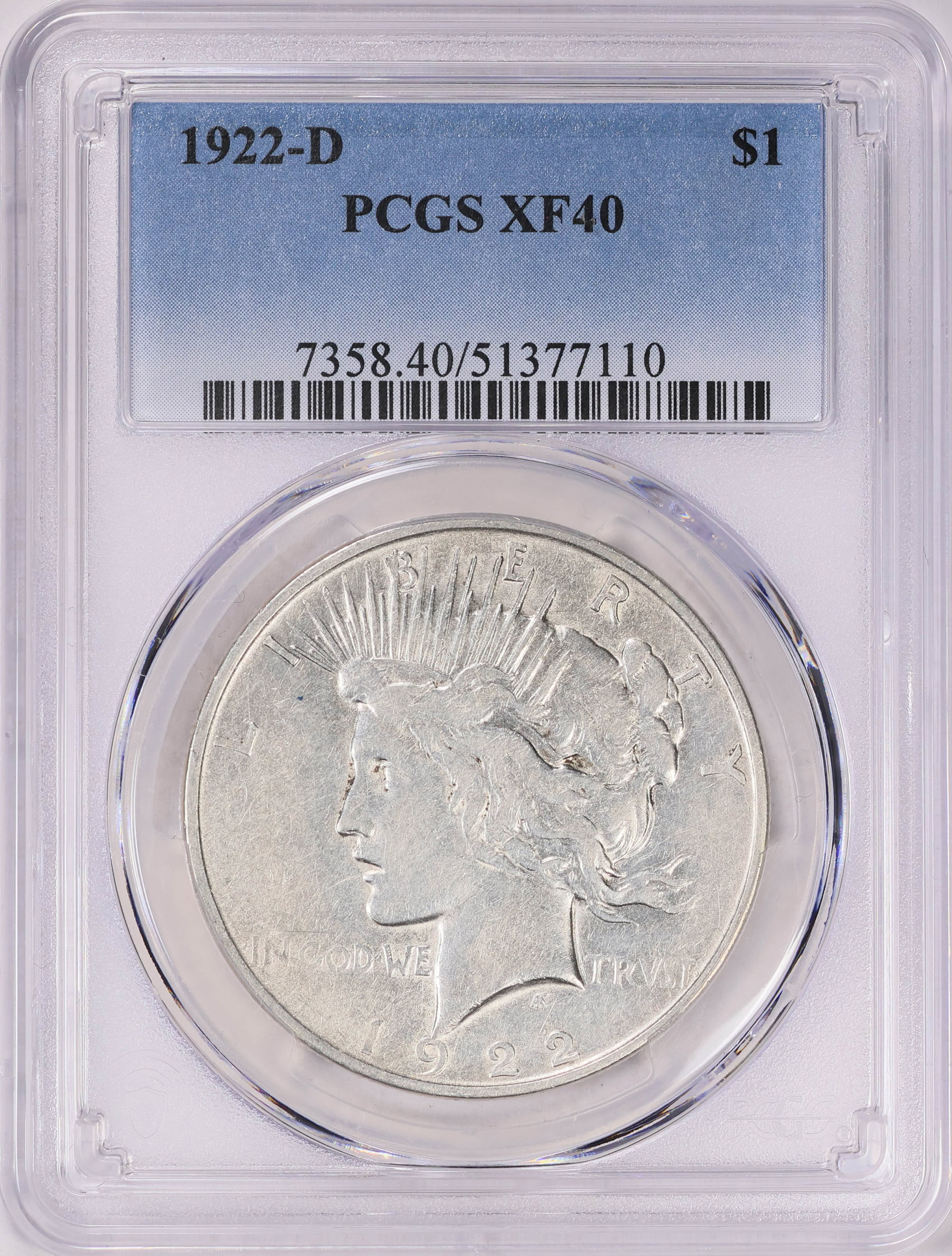1922-D Peace Silver Dollar PCGS XF-40 (Item 1767389) | GreatCollections Coin Auctions