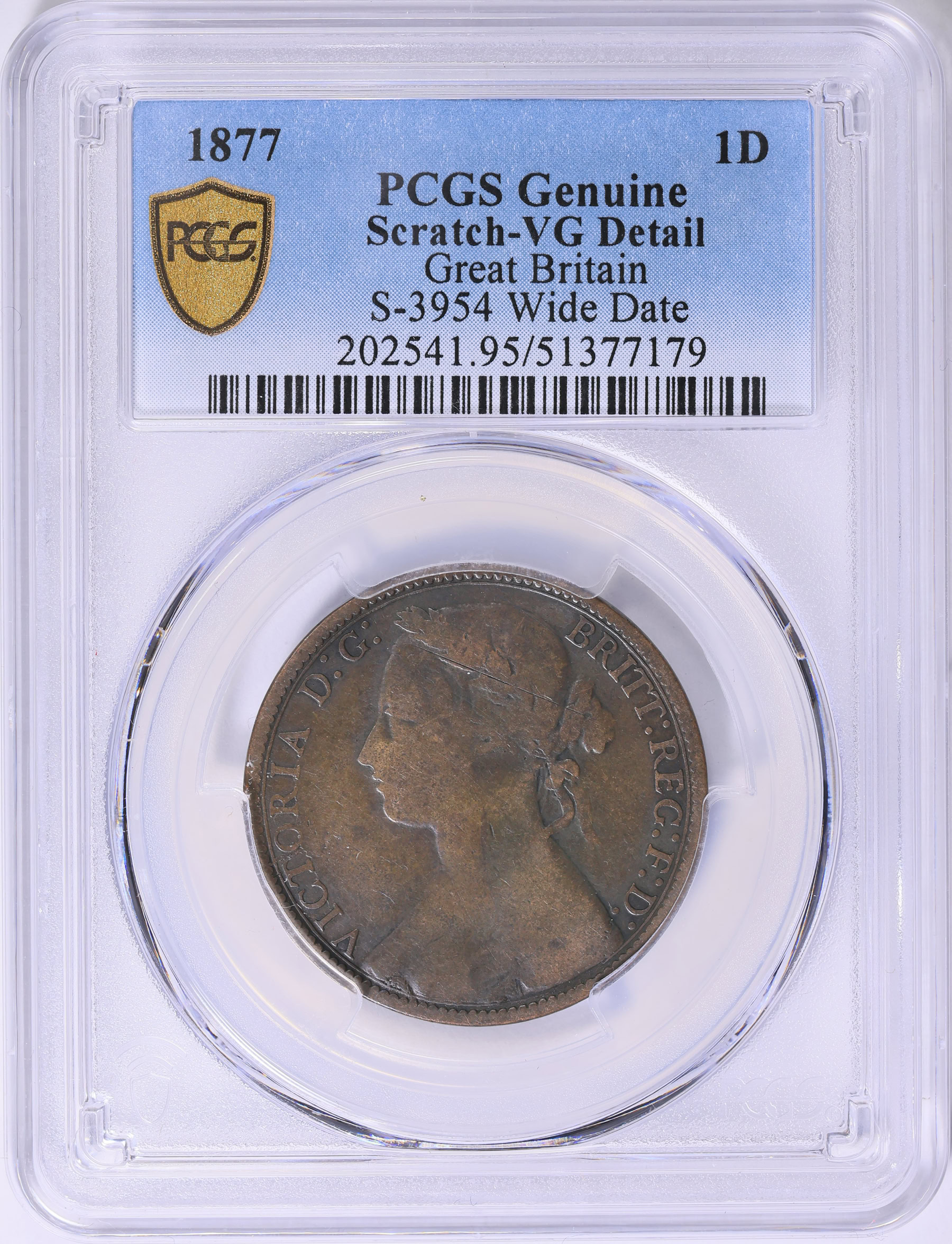 Great Britain 1877 Penny Wide Date KM-755 PCGS Genuine VG Details (Item ...