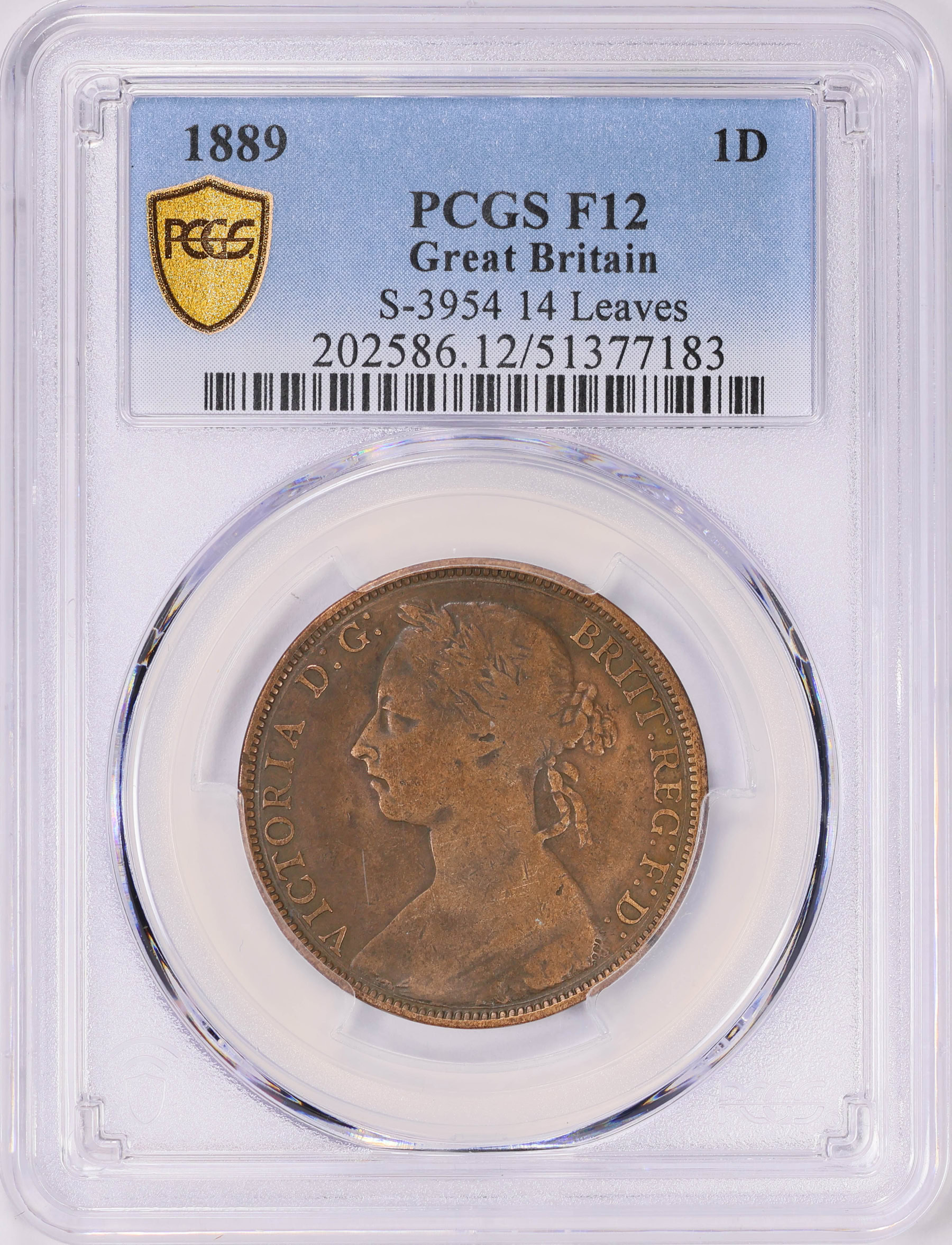 Great Britain 1889 Penny 14 Leaves KM-755 PCGS F-12 (Item 1767419 ...