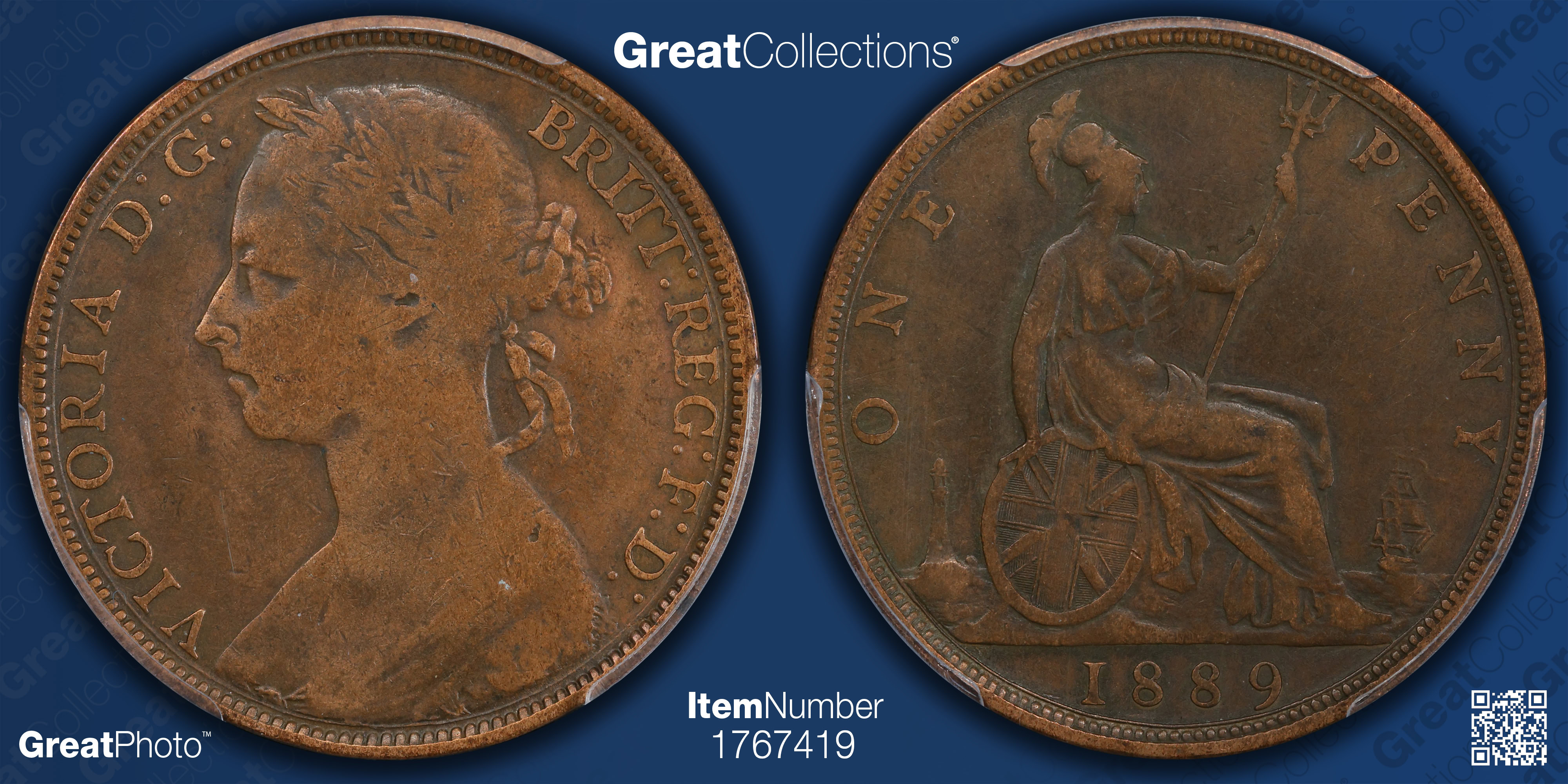 Great Britain 1889 Penny 14 Leaves KM-755 PCGS F-12 (Item 1767419 ...