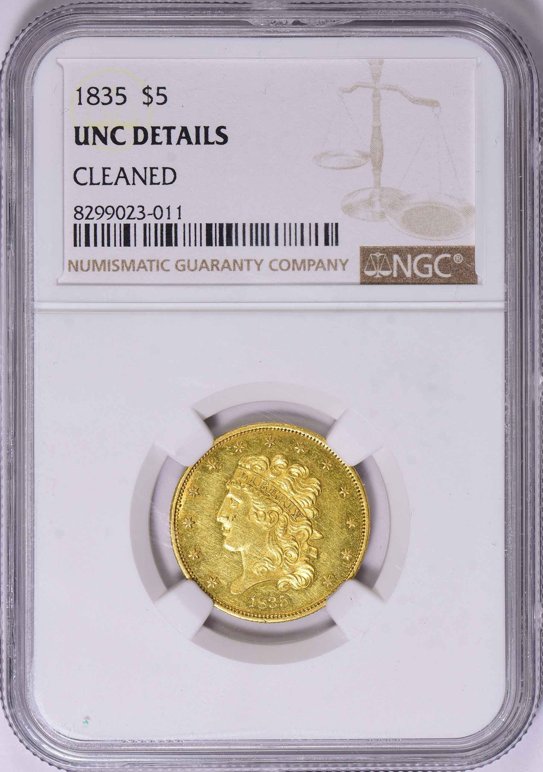 1835 Classic Head Gold Half Eagle NGC Unc Details (Item 1767482 ...