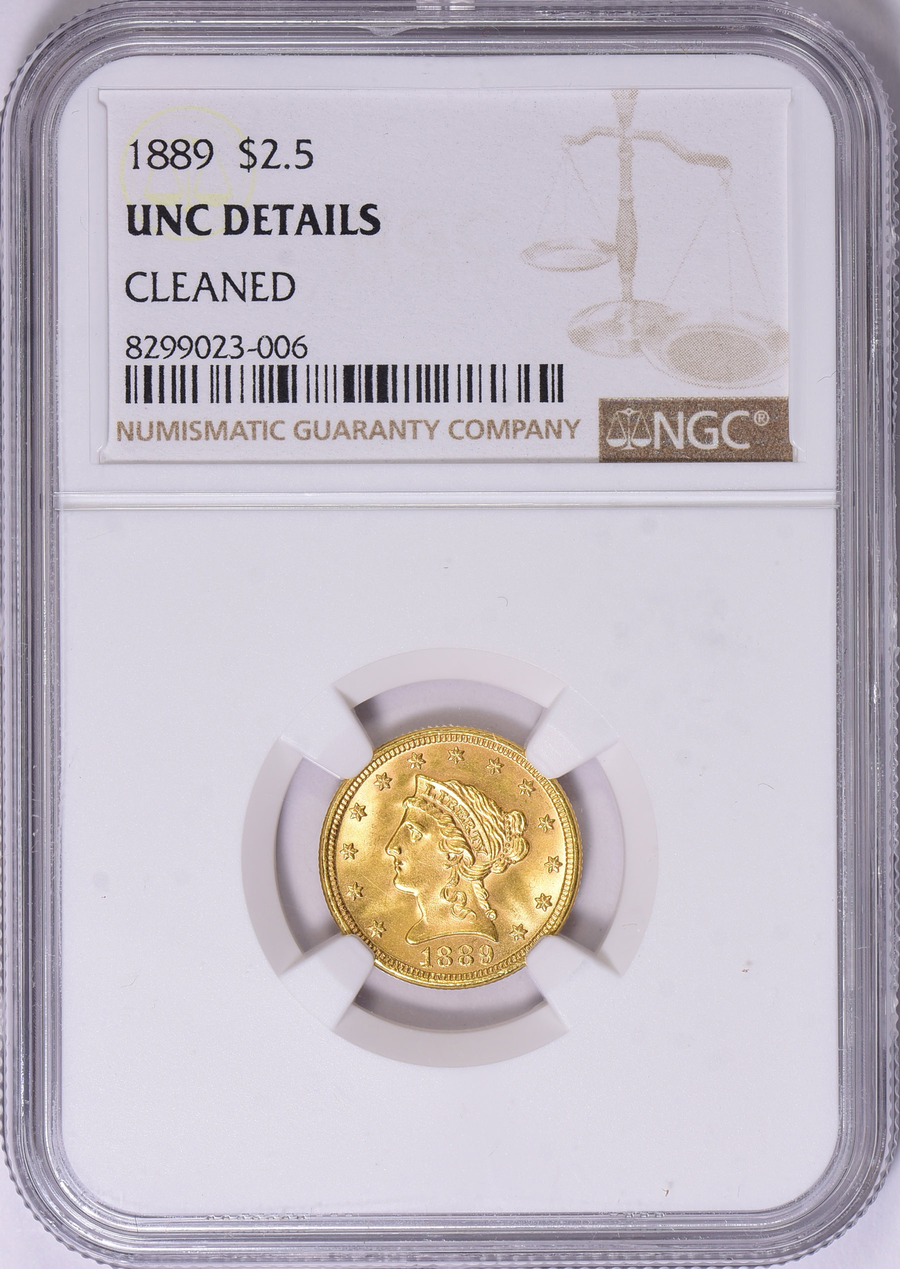 1889 Liberty Gold Quarter Eagle NGC Unc Details (Item 1767484 ...