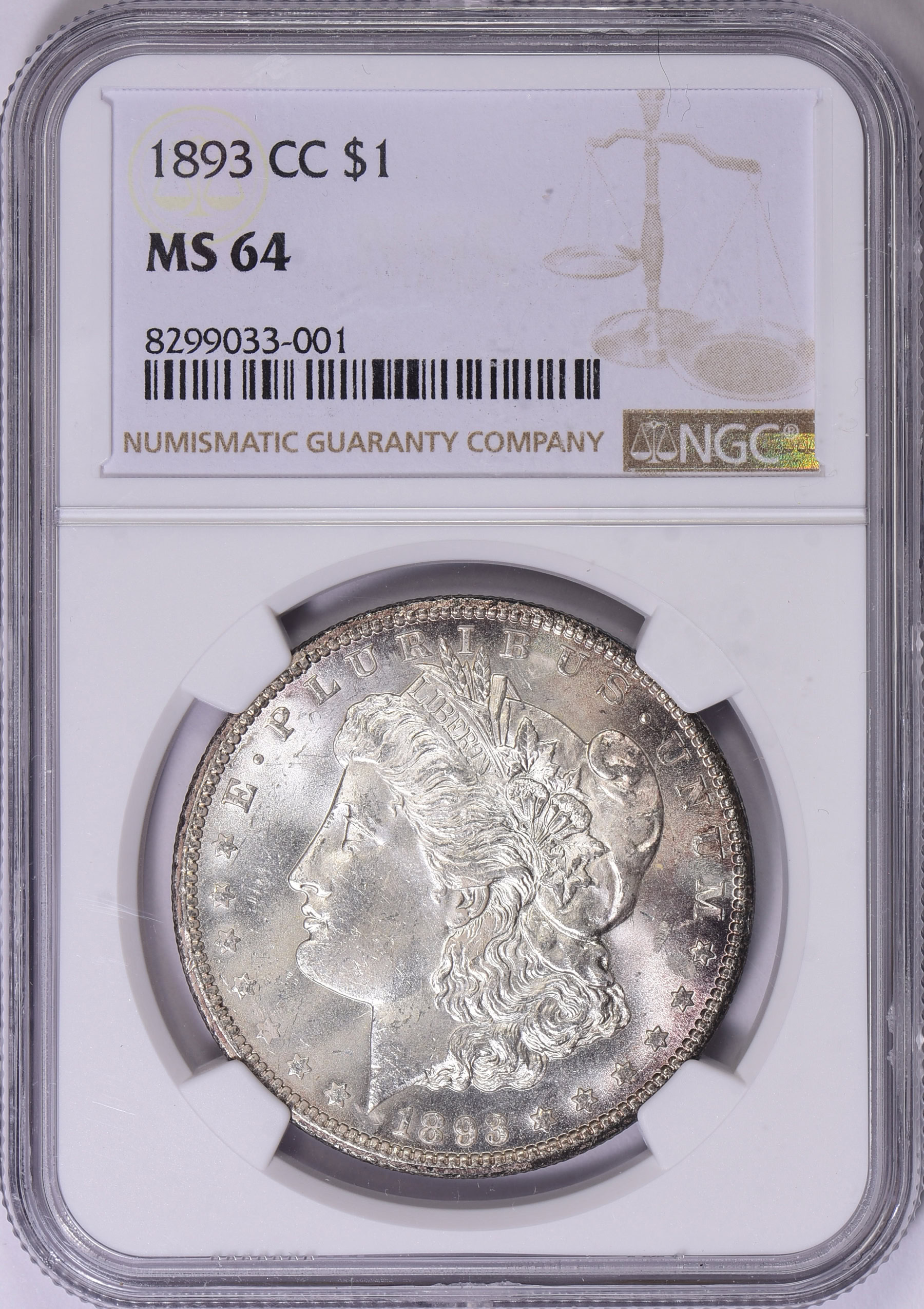 1893-CC Morgan Silver Dollar NGC MS-64 (Toned) (Item 1767491) | GreatCollections Coin Auctions