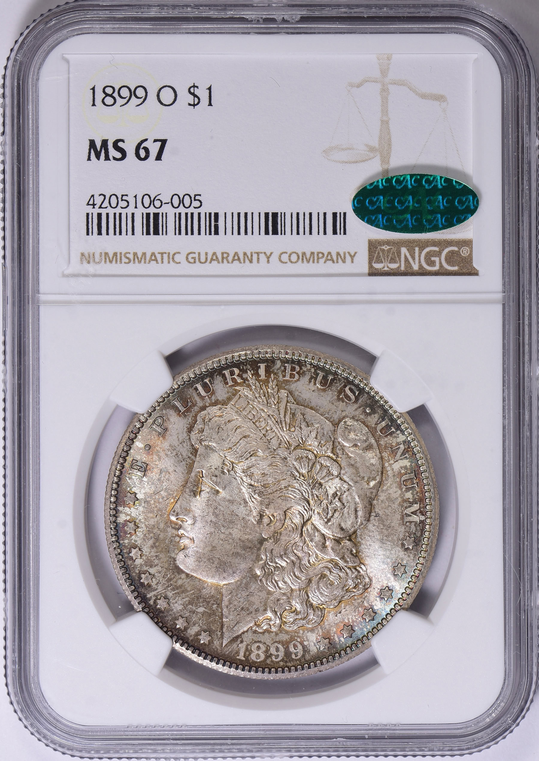 1899-O Morgan Silver Dollar NGC MS-67 (CAC Green) (Toned) (Item 1767492 ...