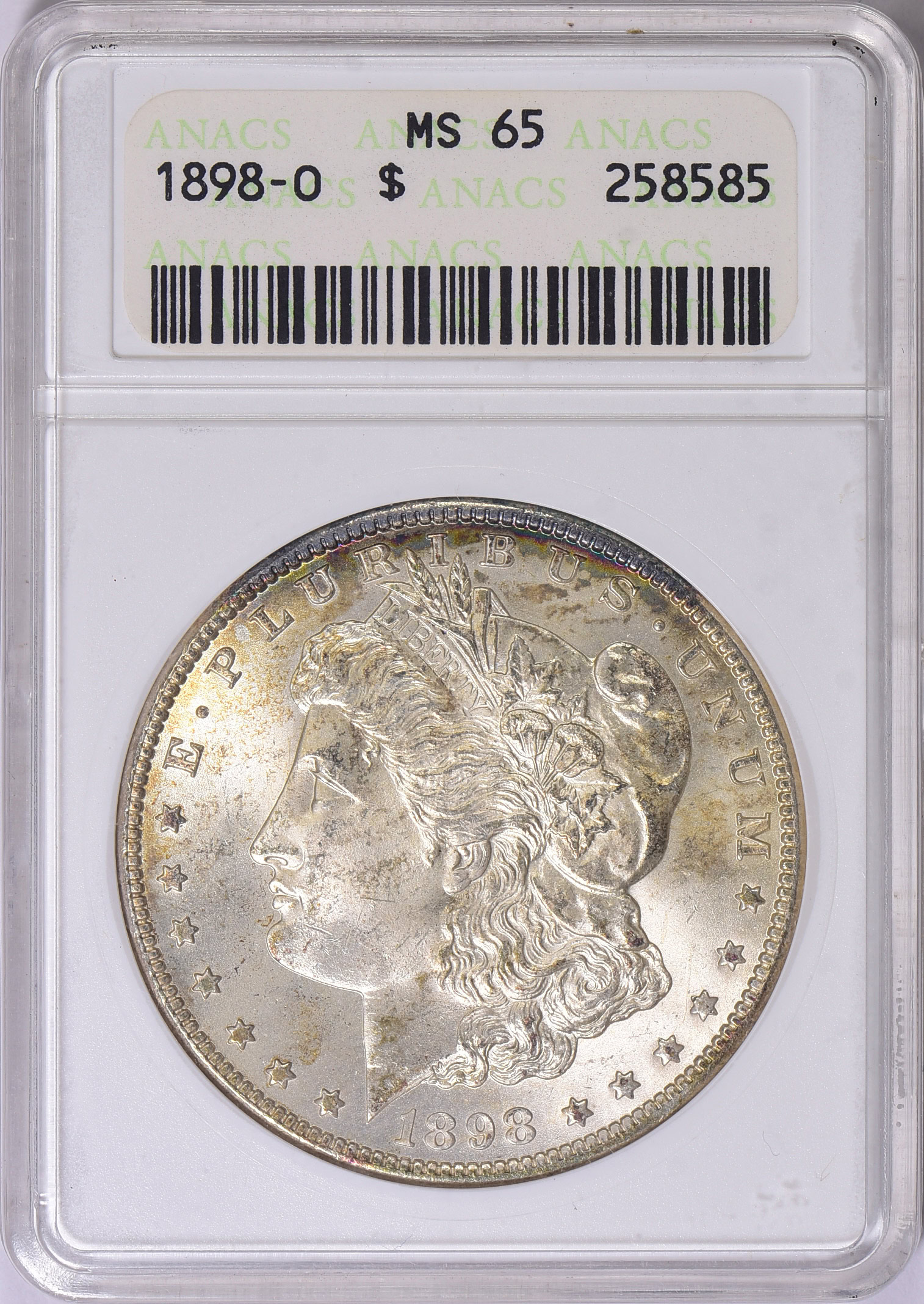 1898-O Morgan Silver Dollar ANACS MS-65 OH (Toned) (Item 1767503) | GreatCollections Coin Auctions