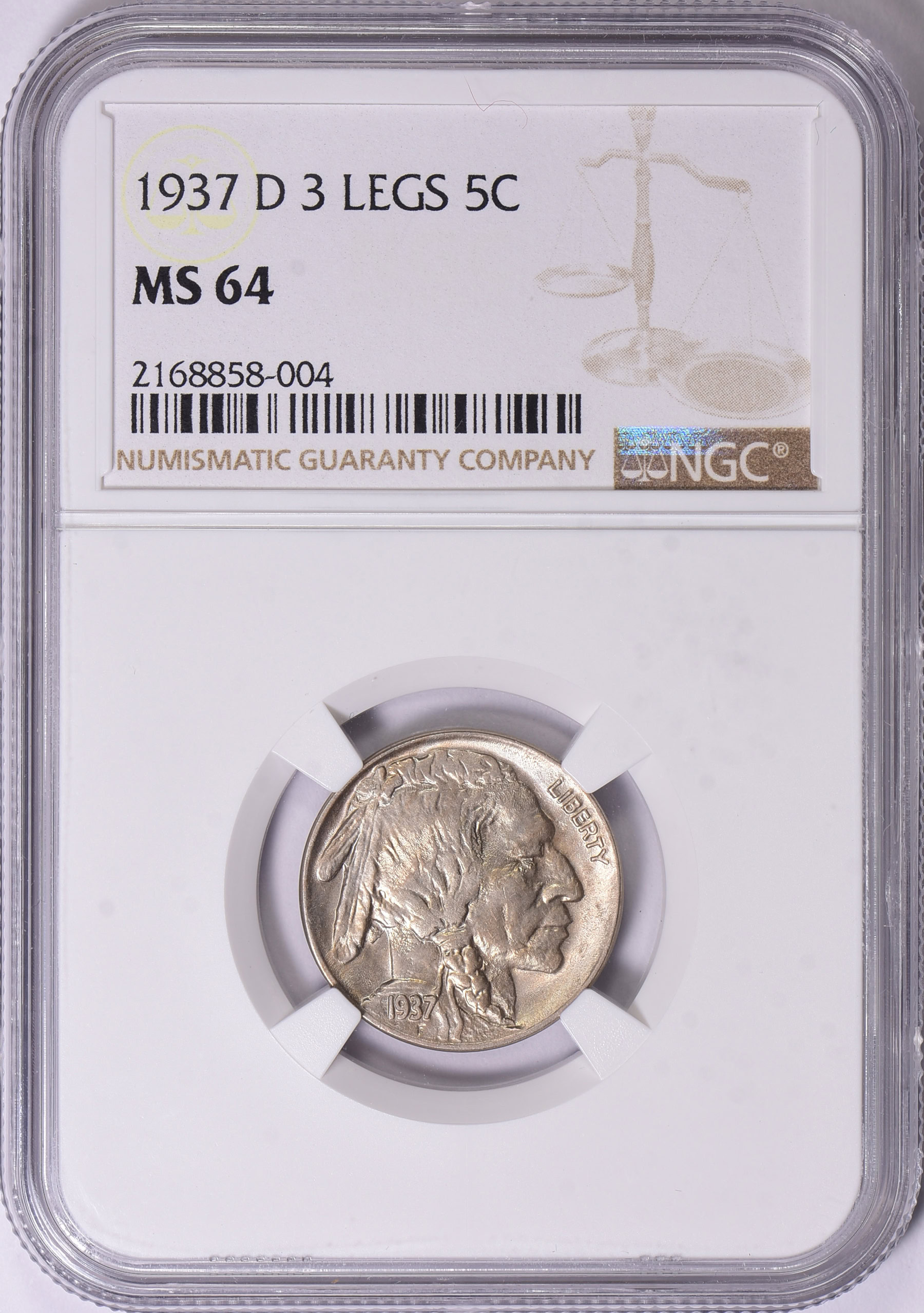 1937-D Buffalo Nickel 3 Legs NGC MS-64 (Toned) (Item 1767538) | GreatCollections Coin Auctions