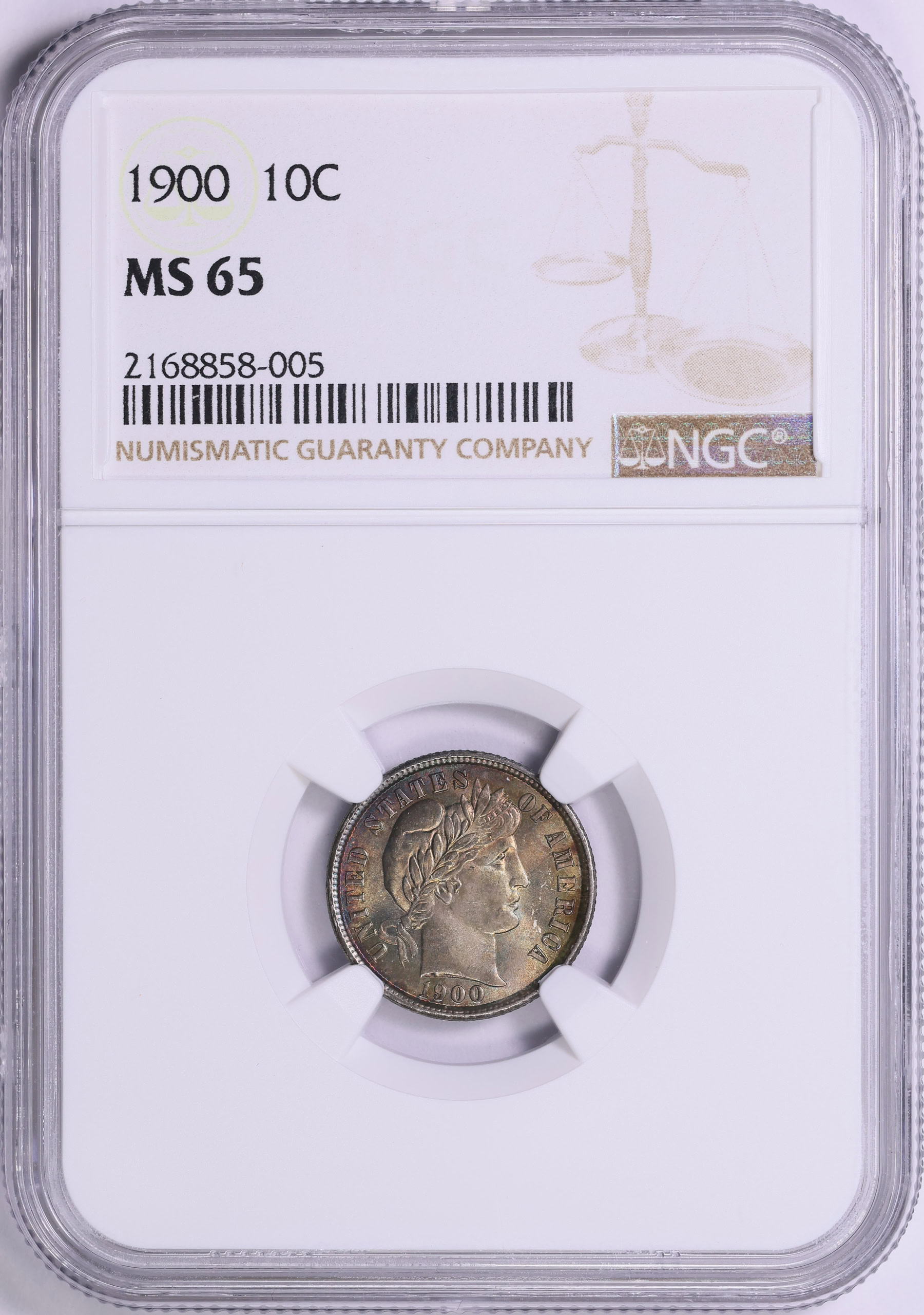 1900 Barber Dime NGC MS-65 (Toned) (Item 1767540) | GreatCollections Coin Auctions