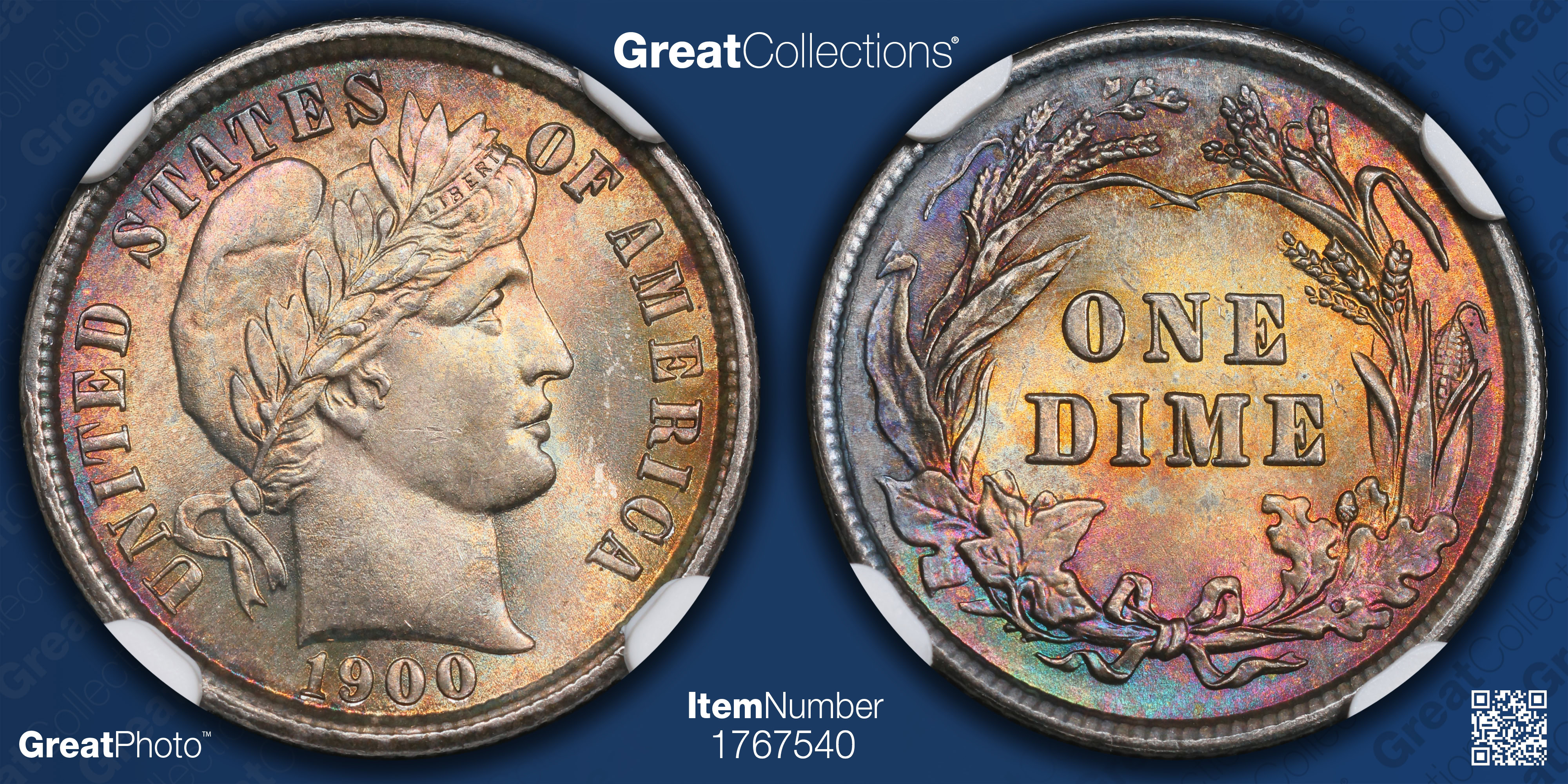 1900 Barber Dime NGC MS-65 (Toned) (Item 1767540) | GreatCollections ...