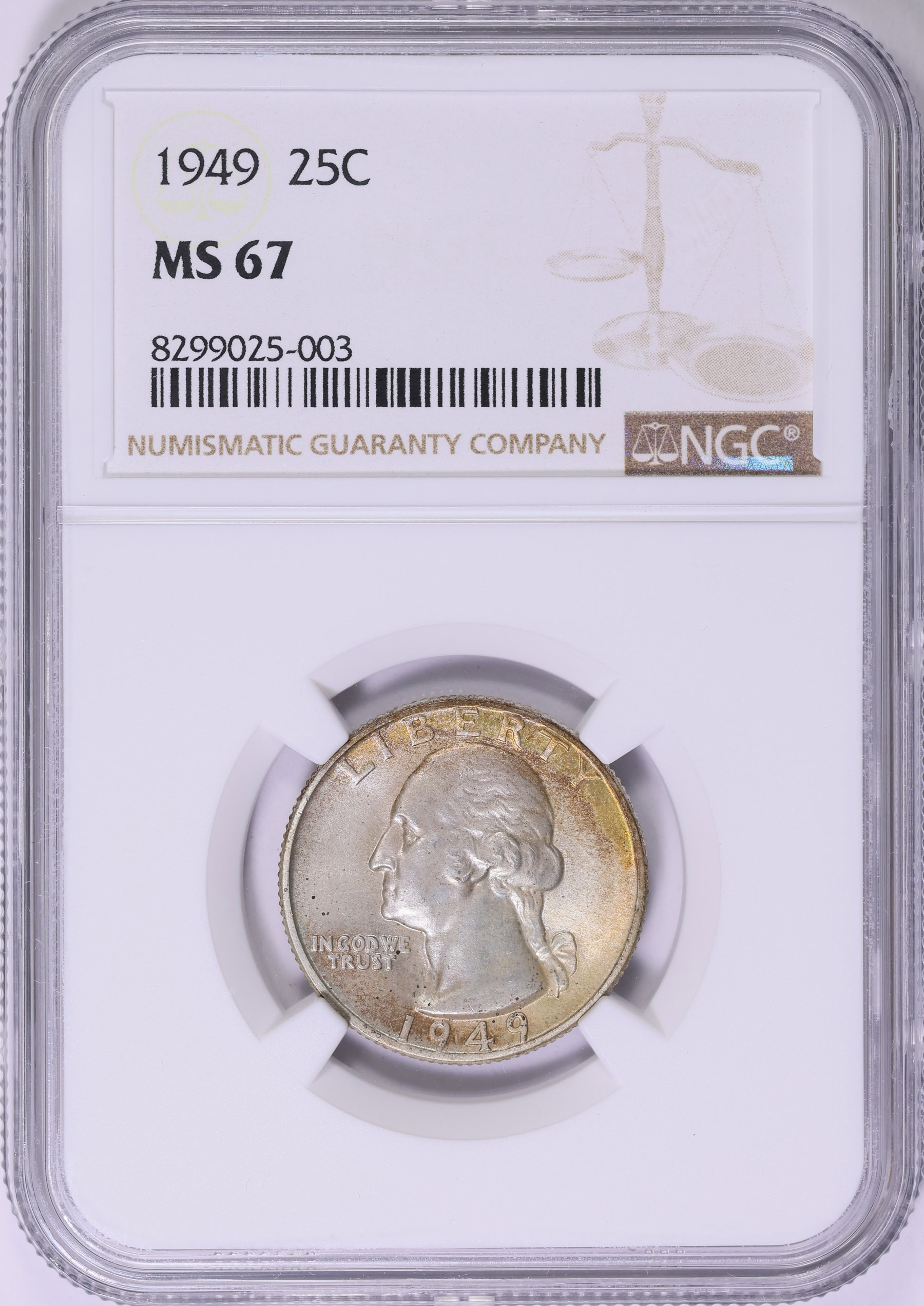 1949 Washington Quarter NGC MS-67 (Toned) (Item 1767543) | GreatCollections Coin Auctions