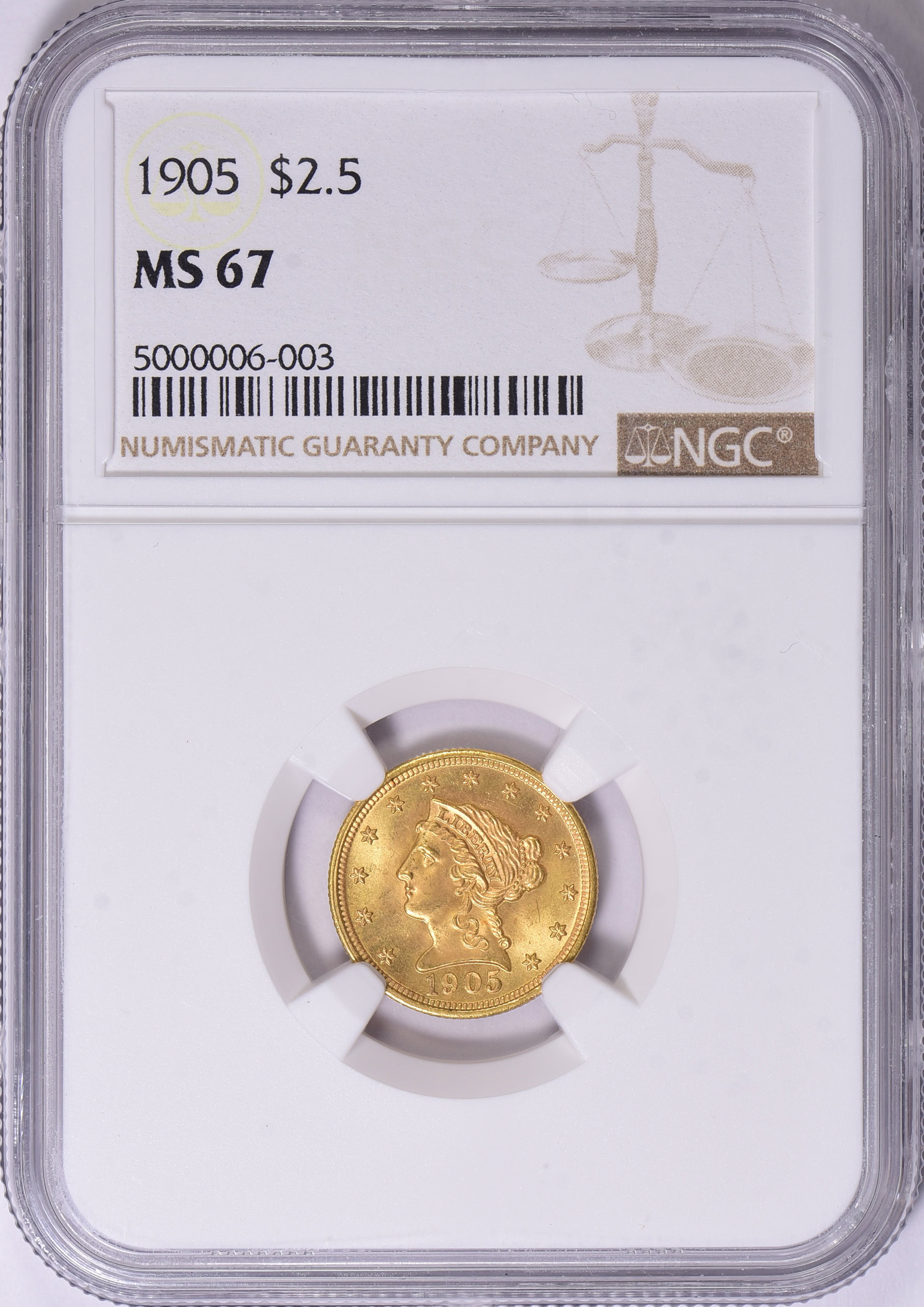 1905 Liberty Gold Quarter Eagle NGC MS-67 (Item 1767557) | GreatCollections Coin Auctions