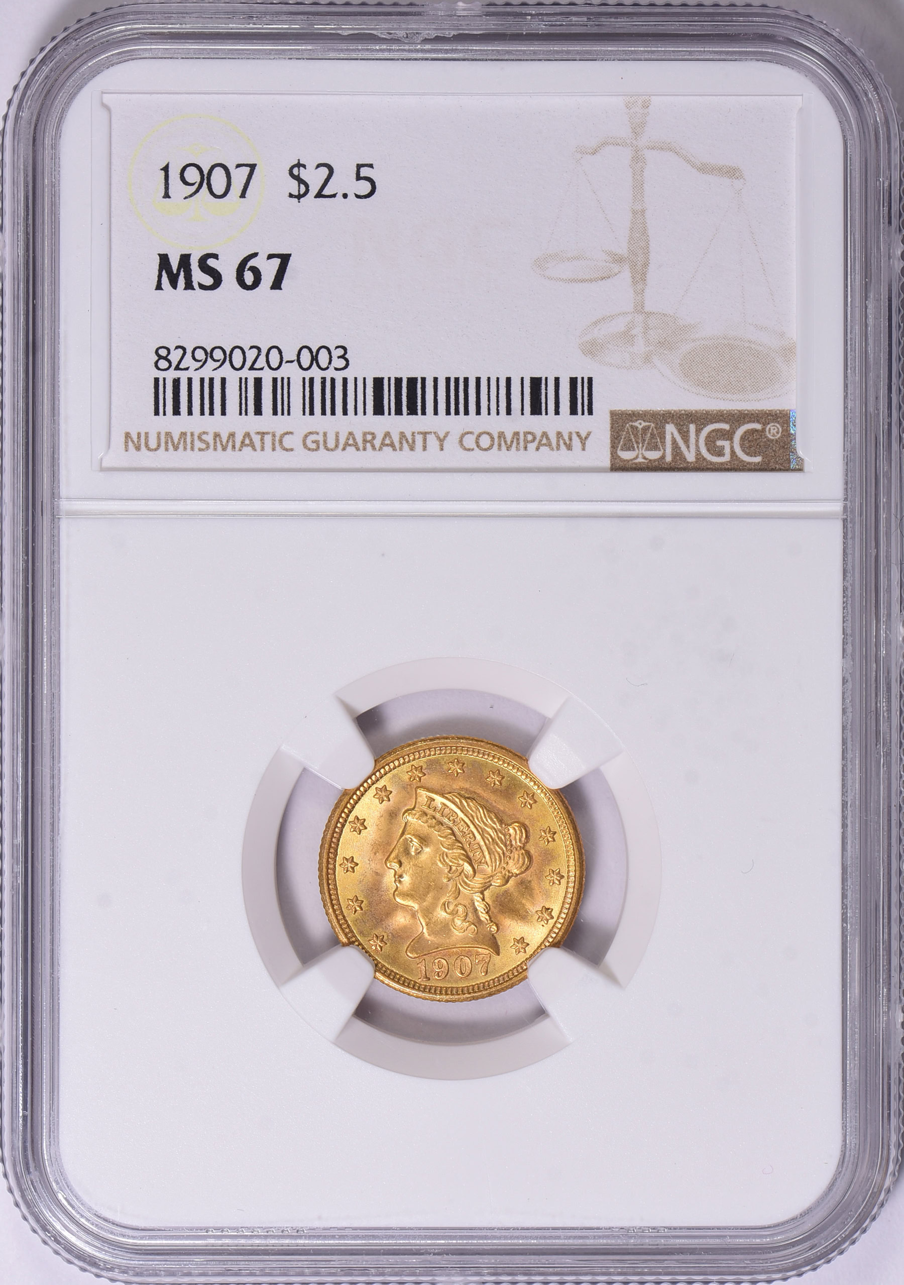 1907 Liberty Gold Quarter Eagle NGC MS-67 (Item 1767558) | GreatCollections Coin Auctions