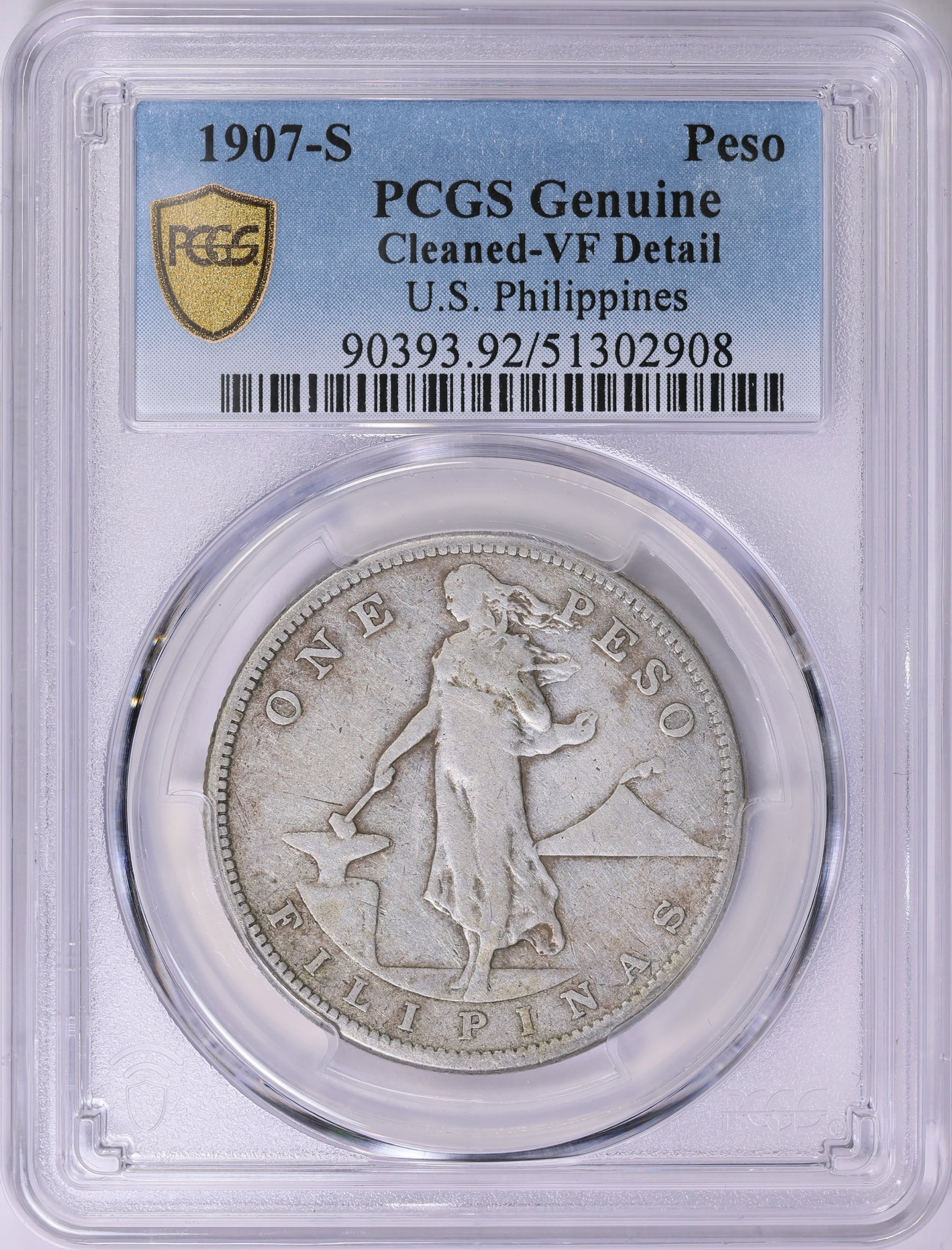 1907-S U.S. Philippines Peso PCGS Genuine VF Details (Item 1767573 ...