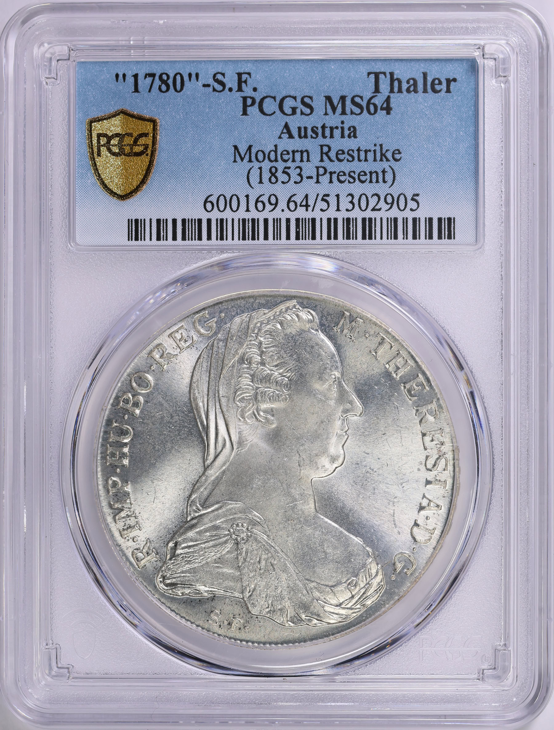Austria "1780"-S.F. Silver Thaler Modern Restrike (1853-Present) PCGS MS-64 (Item 1767575 ...
