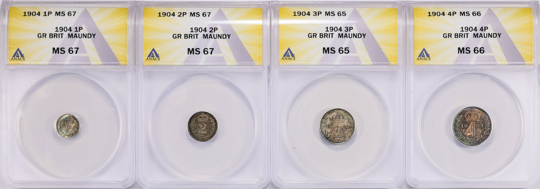 Great Britain 1904 Silver 1p, 2p, 3p & 4p Maundy Set KM-MDS161 ANACS MS ...