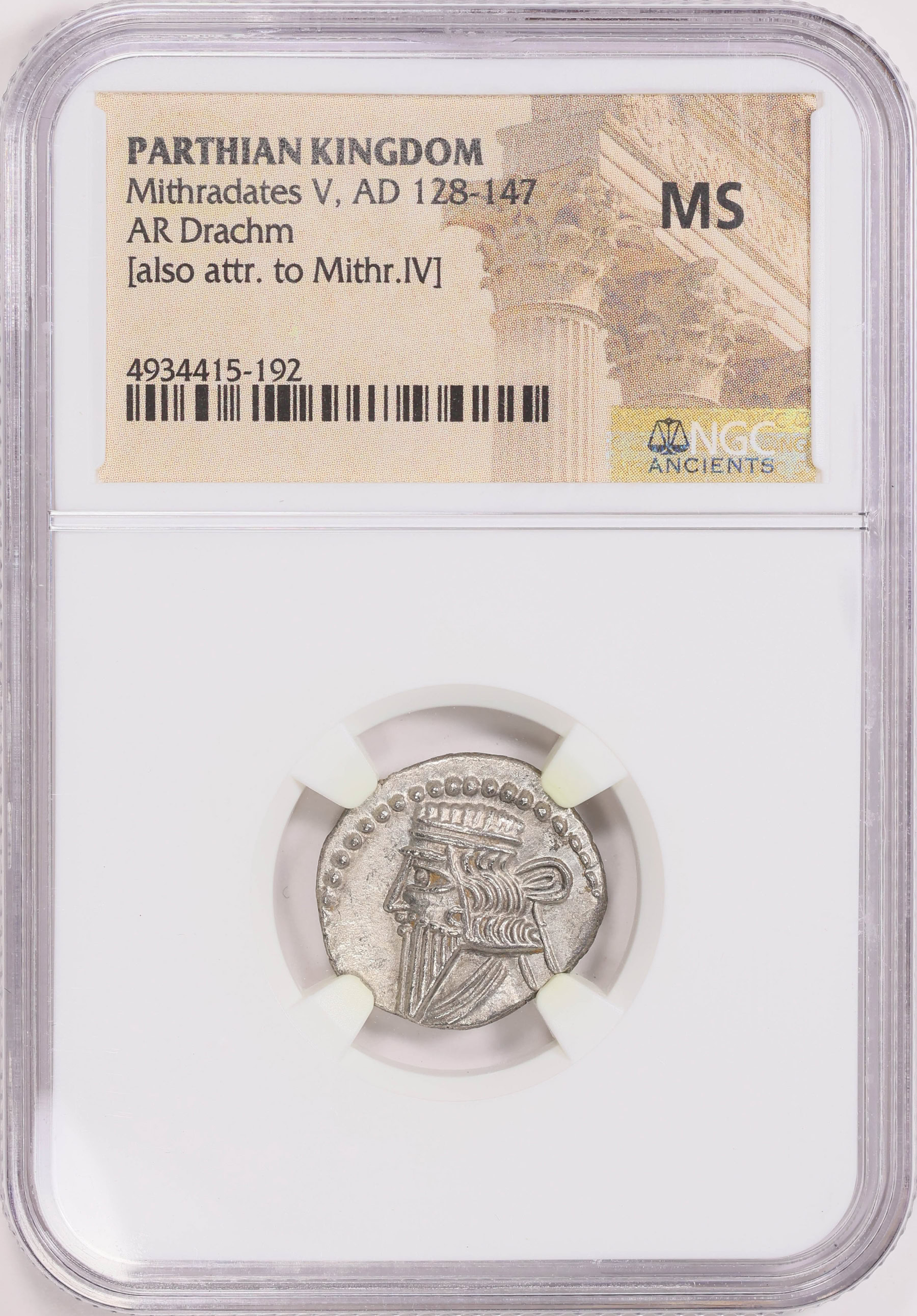 Ancient Parthian Kingdom, Mithradates V (A.D. 128-147) AR Drachm NGC MS ...