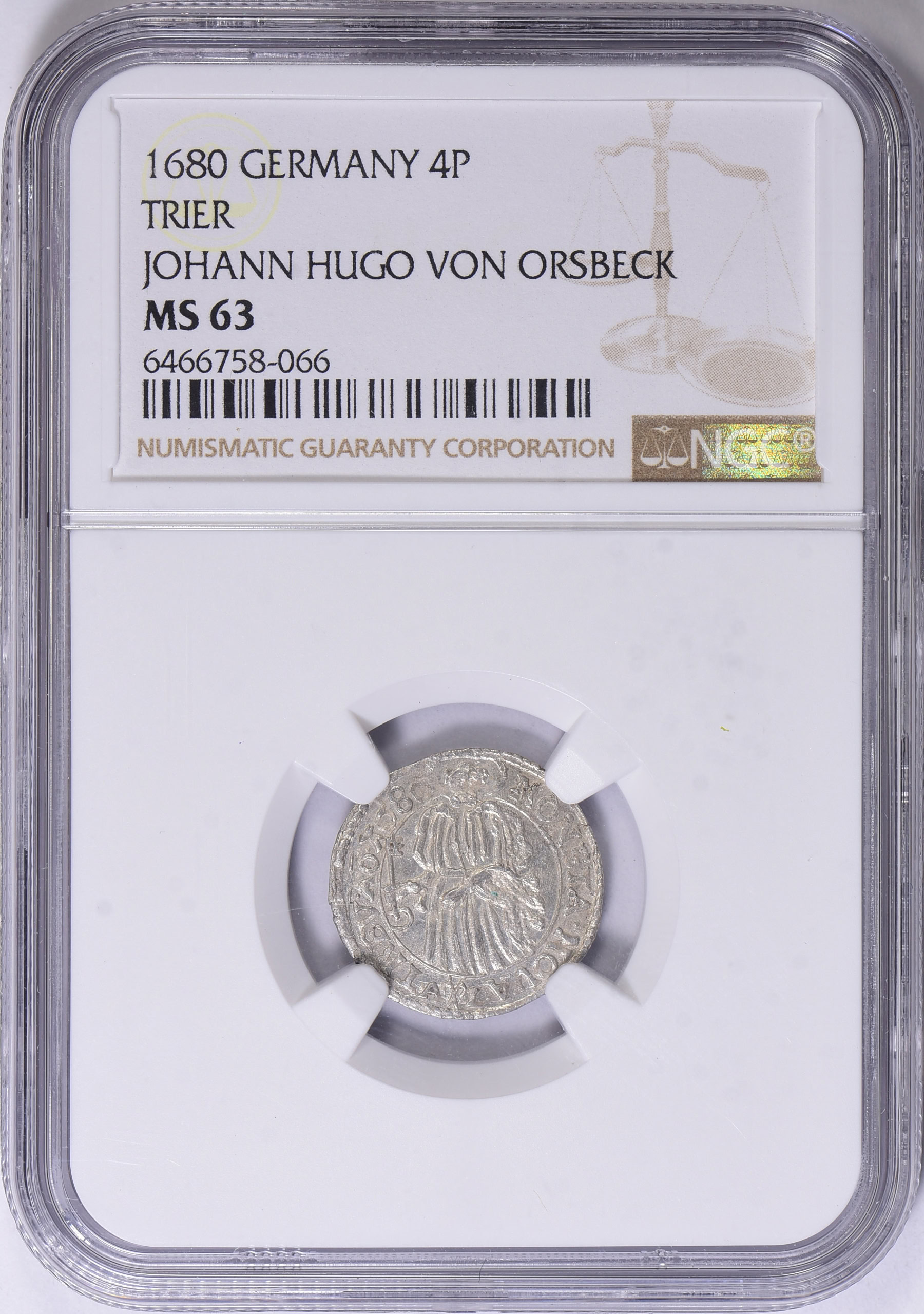 Germany - Trier 1680 Silver 4 Pfennig (1/2 Albus) KM-138 NGC MS-63 ...