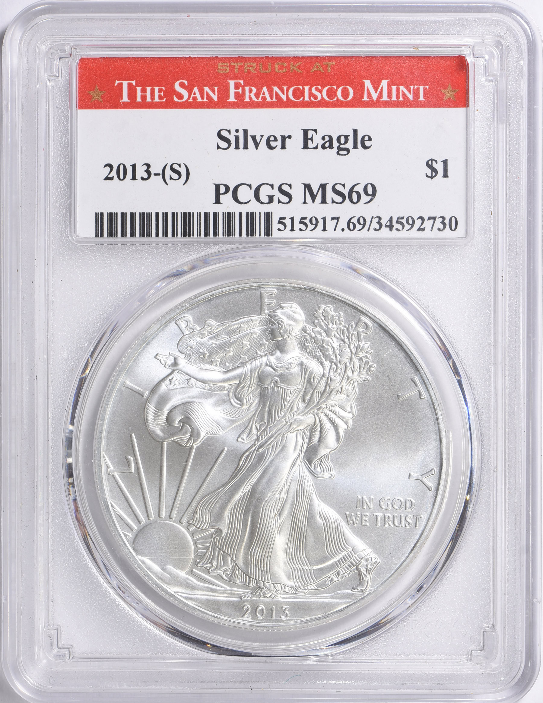 2013-(S) $1 Silver Eagle Struck at San Francisco PCGS MS-69 (Item 1768123) | GreatCollections ...