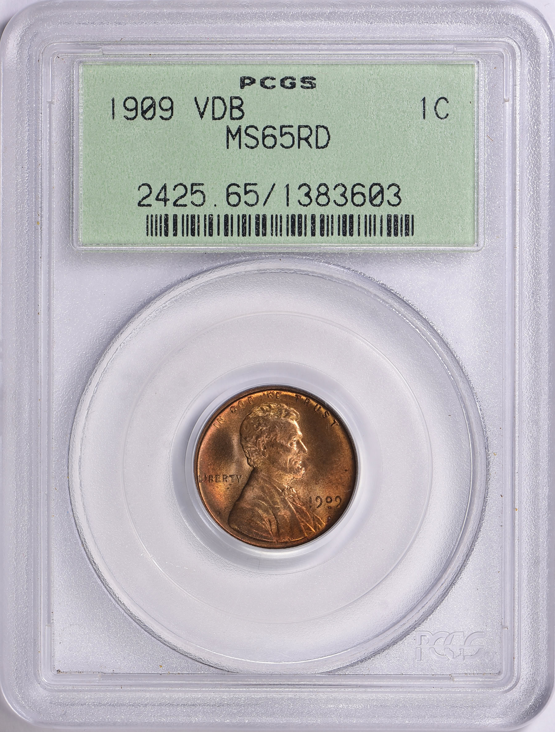 1909 Lincoln Cent V.D.B. PCGS MS-65 RD OGH (Item 1768155) | GreatCollections Coin Auctions