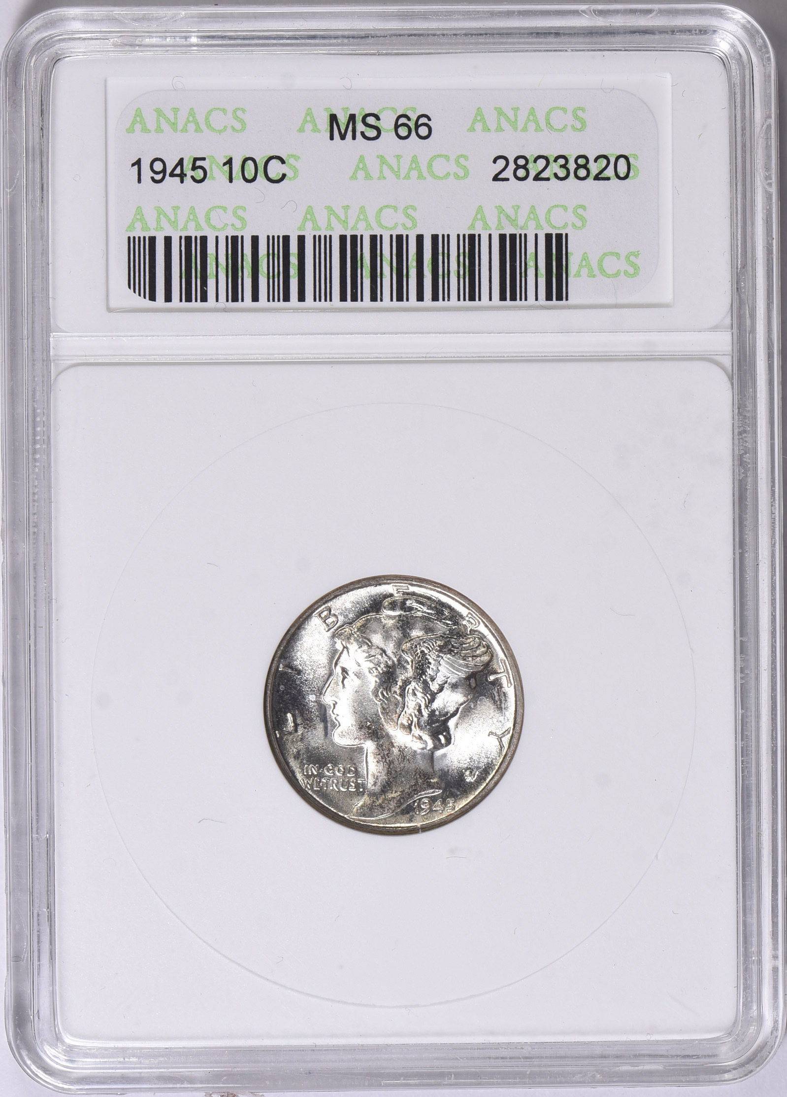 1945 Mercury Dime ANACS MS-66 OH (Toned) (Item 1768230) | GreatCollections Coin Auctions