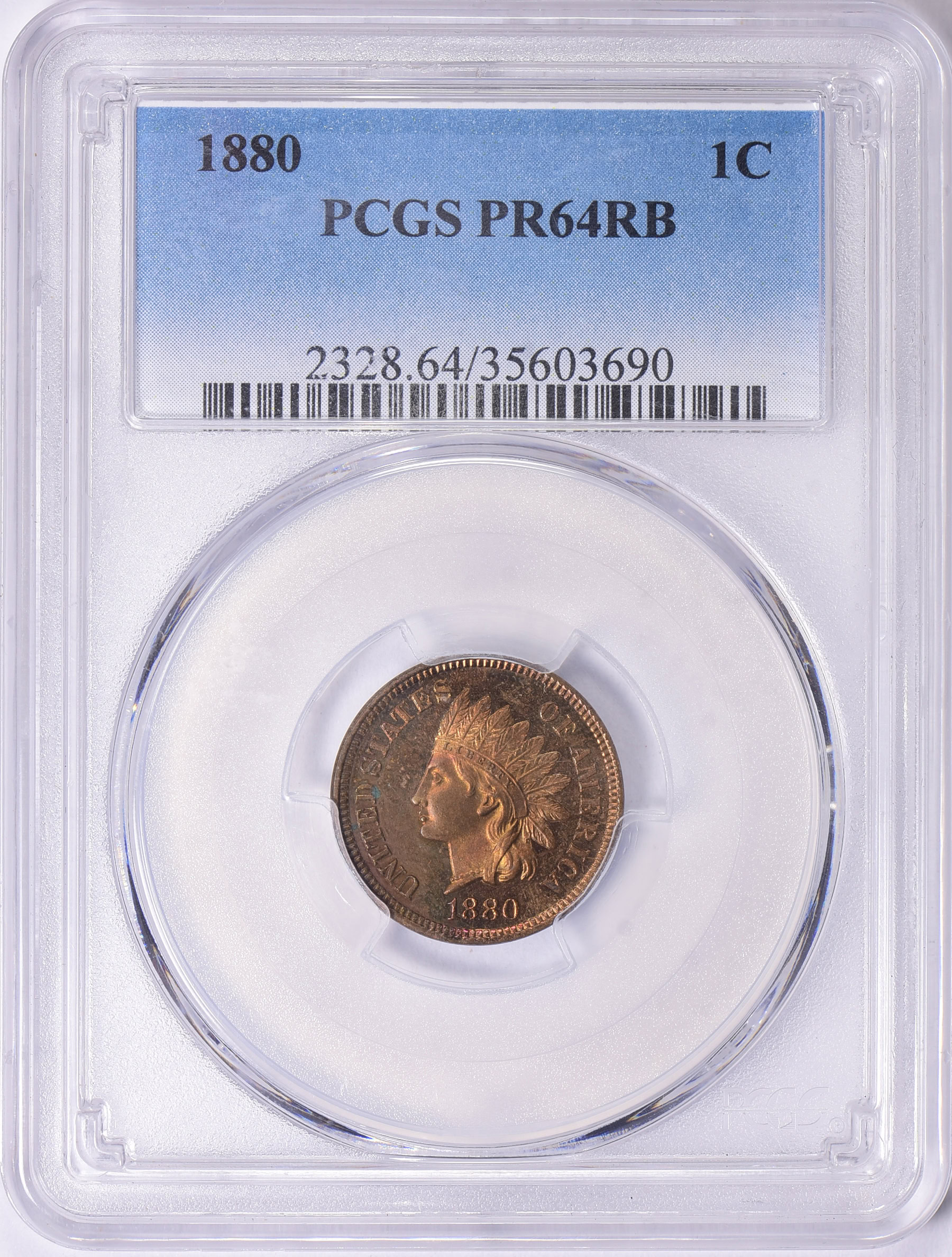1880 Indian Cent PCGS Proof-64 RB (Toned) (Item 1768243) | GreatCollections Coin Auctions