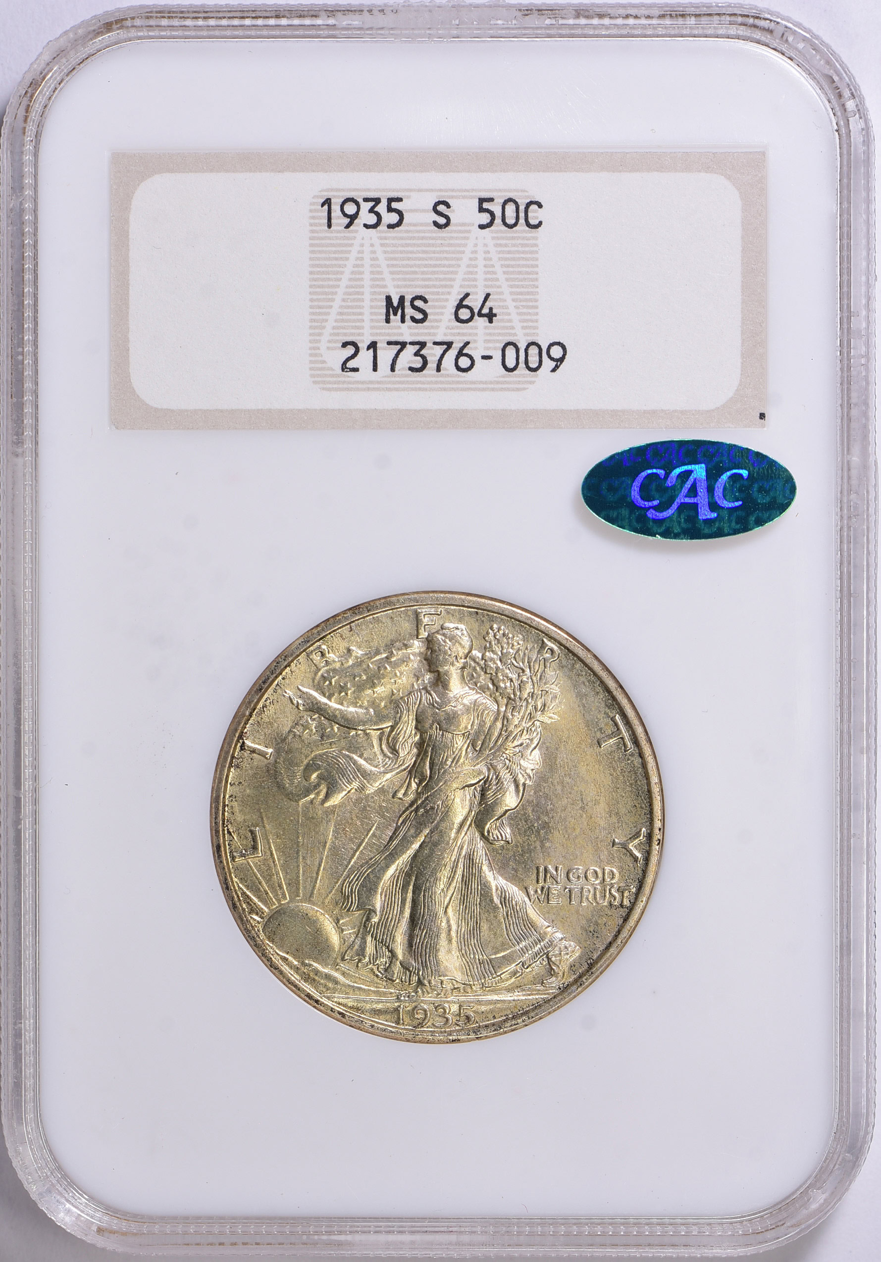 1935-S Walking Liberty Half Dollar NGC MS-64 (CAC Green) OH (Toned) (Item 1768383 ...