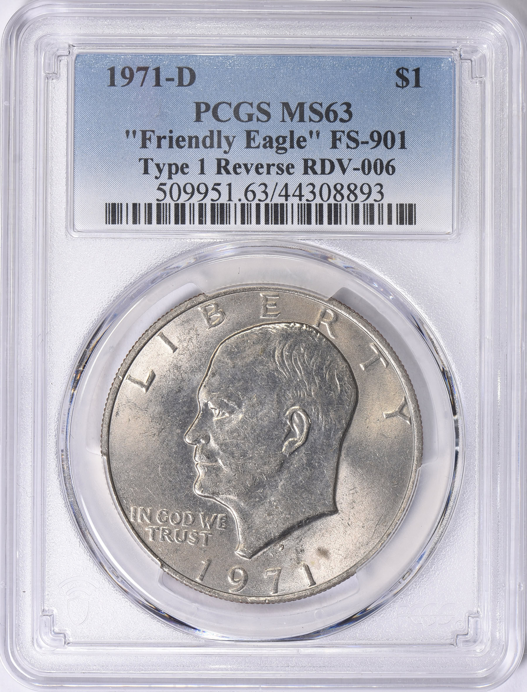 1971-D Eisenhower Dollar Friendly Eagle FS-901 Type 1 Reverse RDV-006 ...