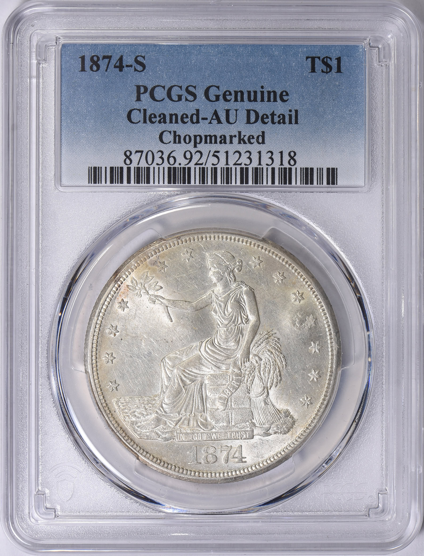 1874-S Trade Silver Dollar Chop Mark PCGS Genuine AU Details (Item ...