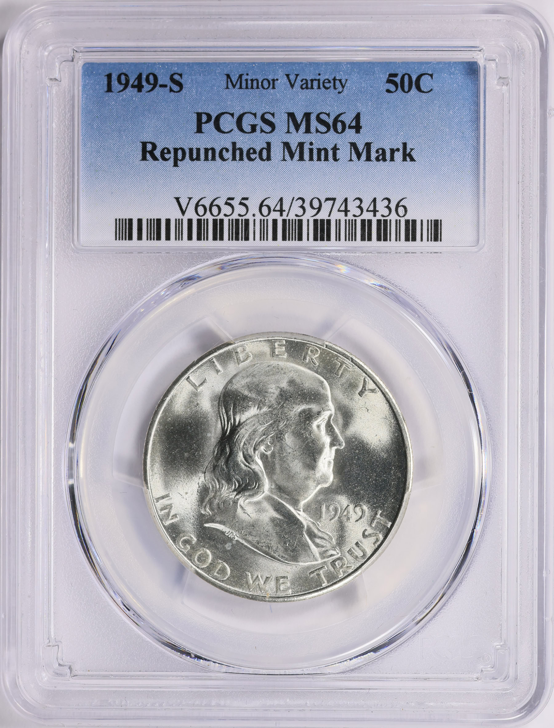 1949-S Franklin Half Dollar Repunched Mint Mark PCGS MS-64 (Item ...