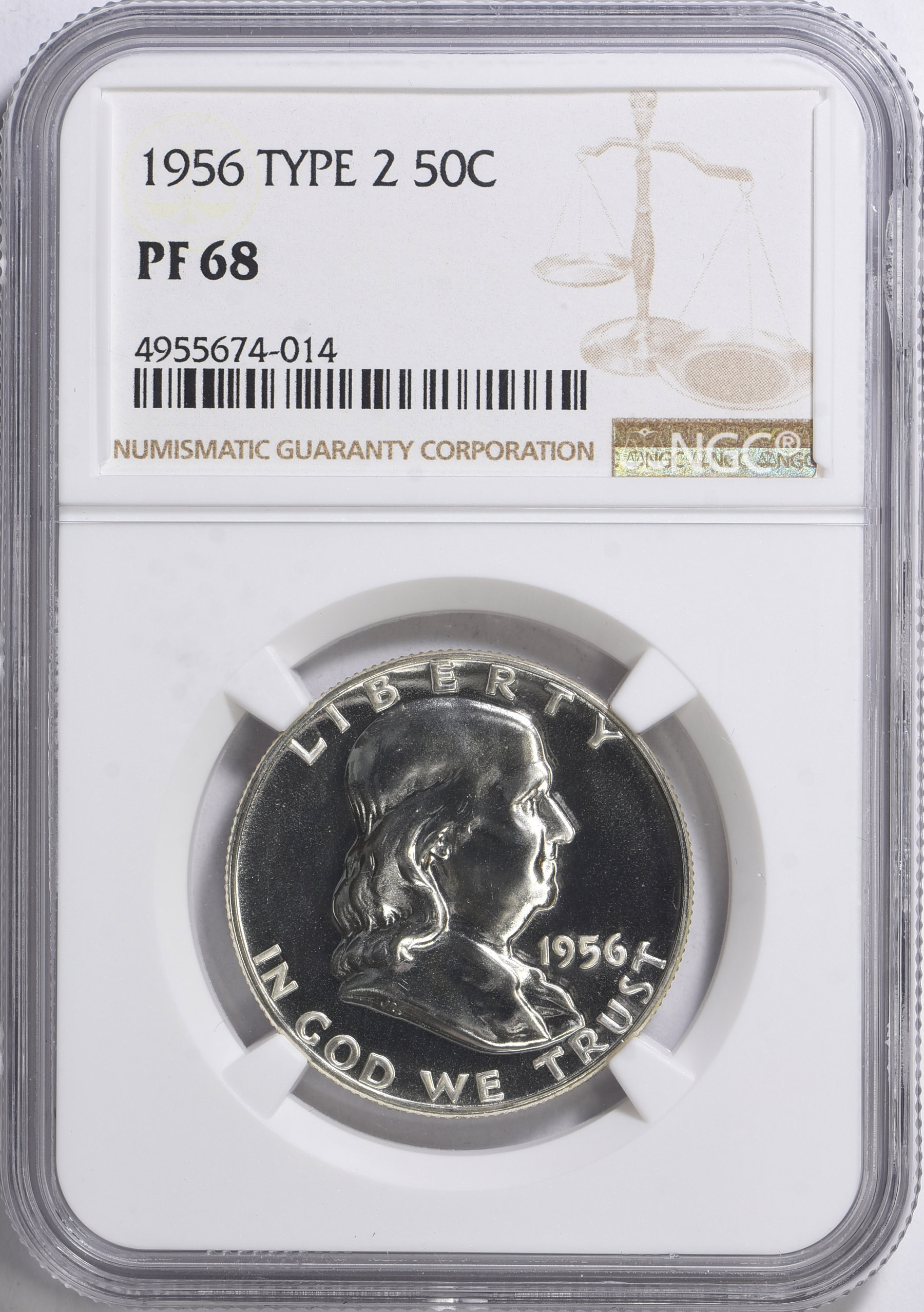 1956 Franklin Half Dollar Type 2 NGC Proof-68 (Item 1768659) | GreatCollections Coin Auctions