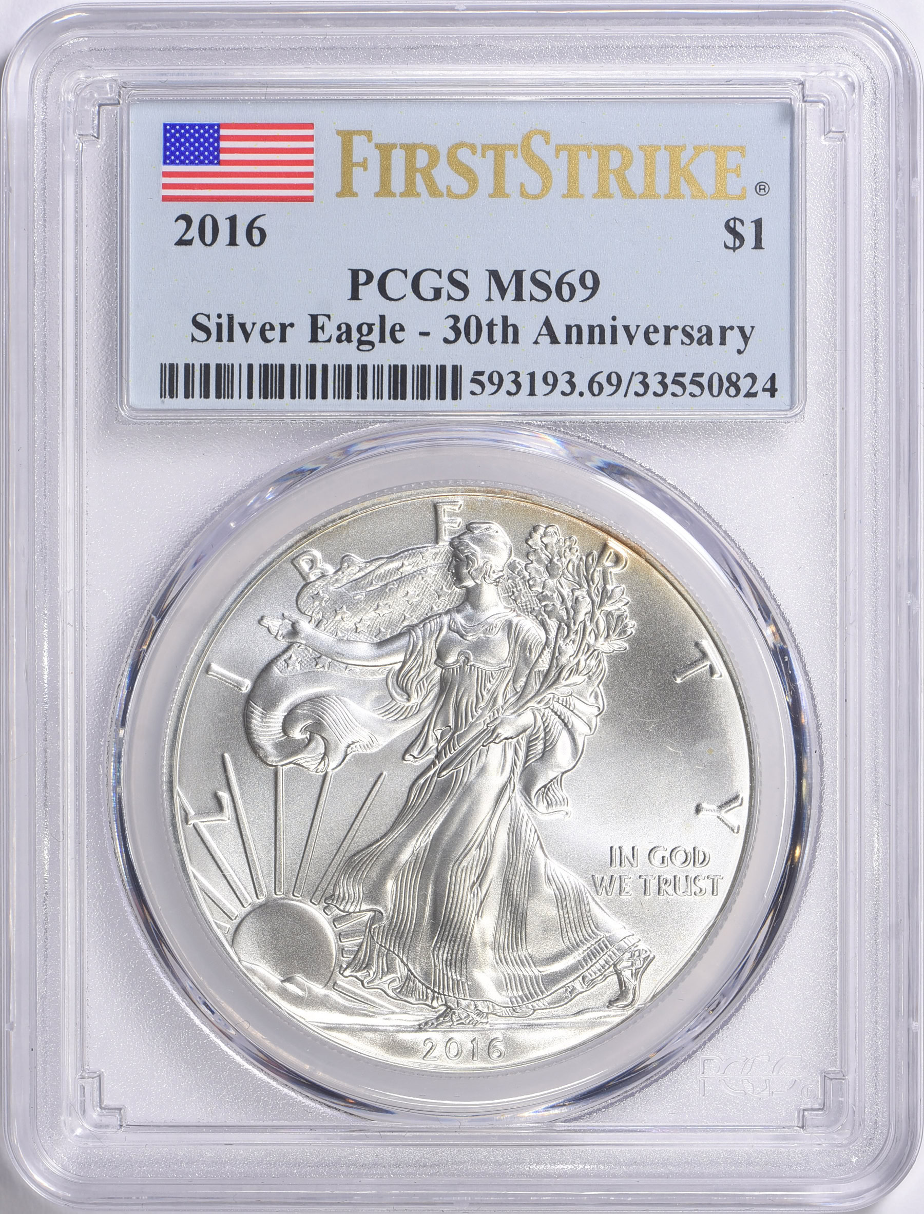 2016 $1 Silver Eagle First Strike 30th Anniversary PCGS MS-69 (Item 1768686) | GreatCollections ...