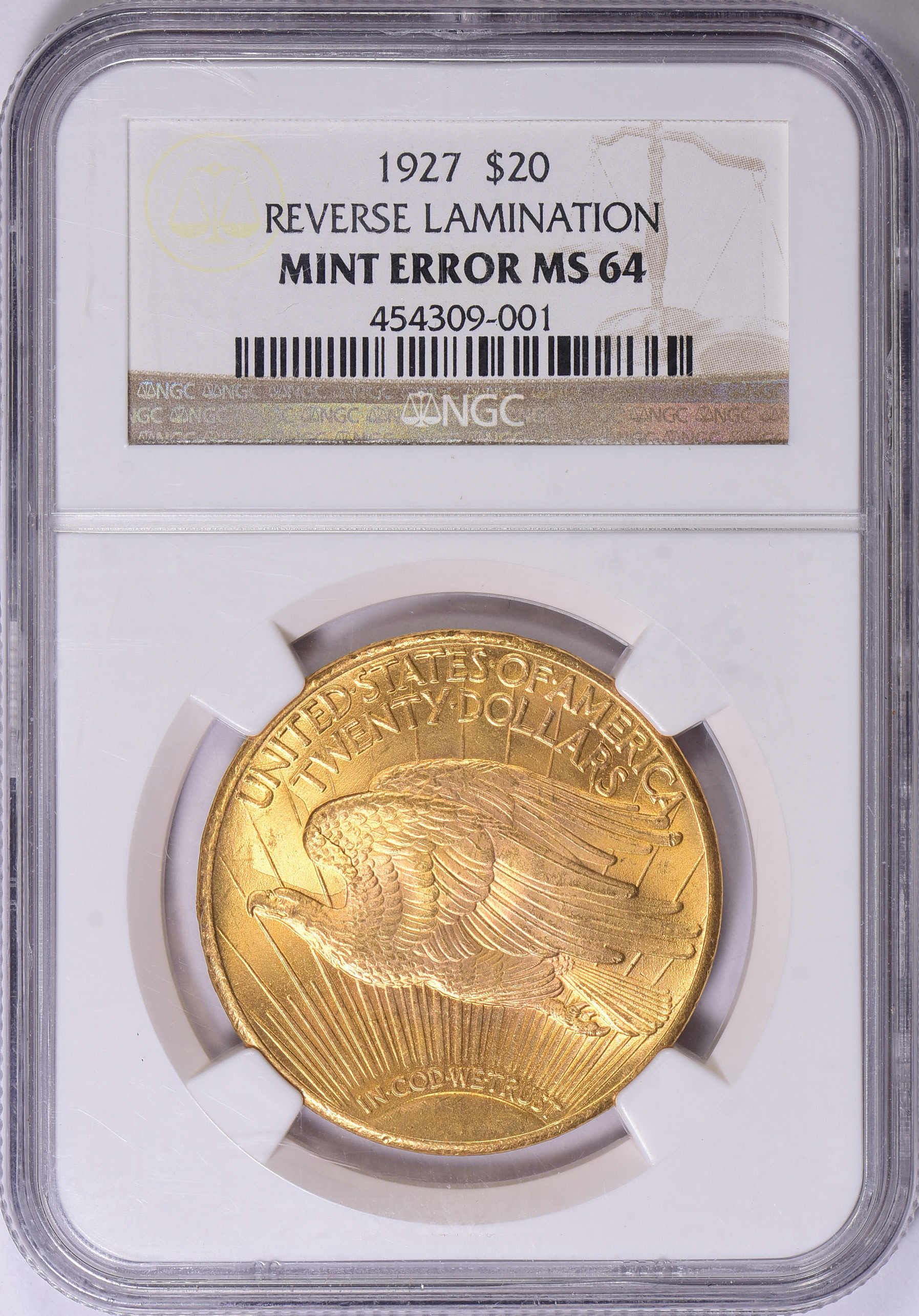 Mint Error 1927 Saint-Gaudens Gold Double Eagle Reverse Lamination NGC ...