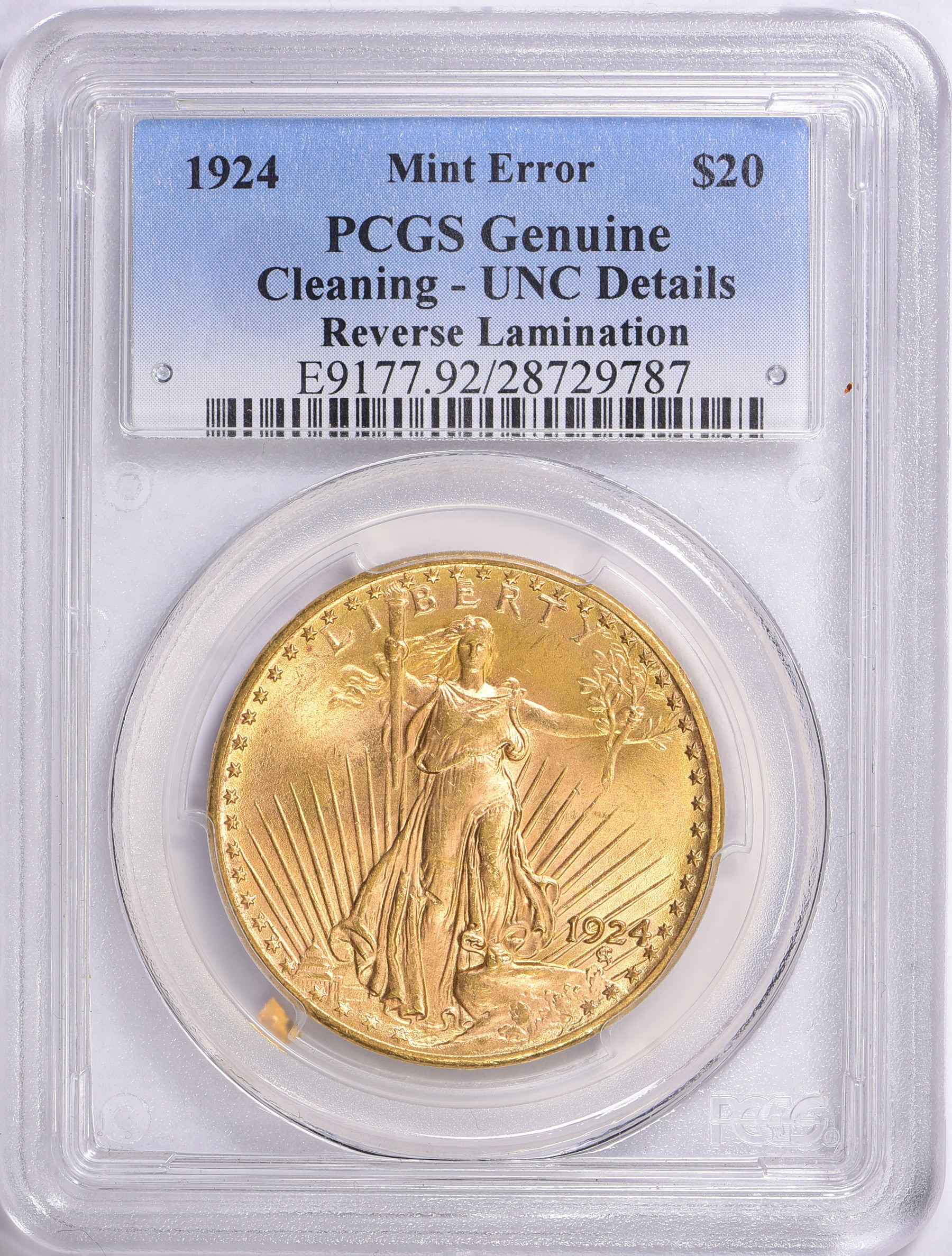Mint Error 1924 Saint-Gaudens Gold Double Eagle Reverse Lamination PCGS ...