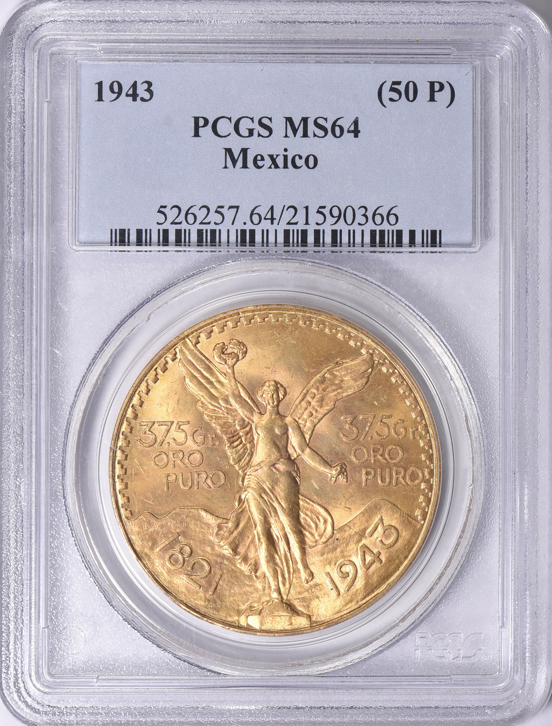 Mexico 1943 Gold 50 Pesos KM-482 PCGS MS-64 (AGW = 1.2057 Oz.) (Item ...