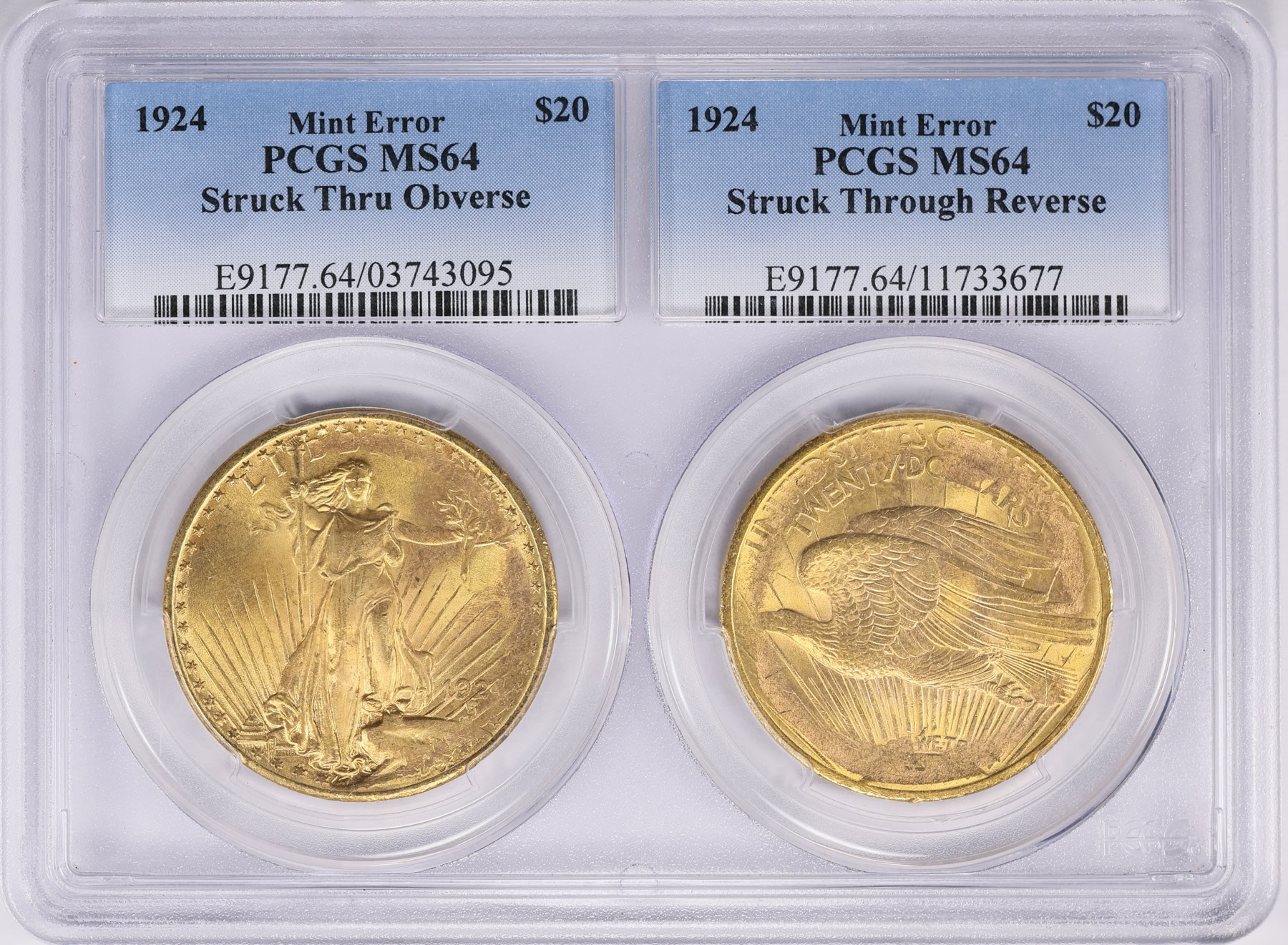 1924 Saint-Gaudens Gold Double Eagle Struck Through Reverse - Struck ...