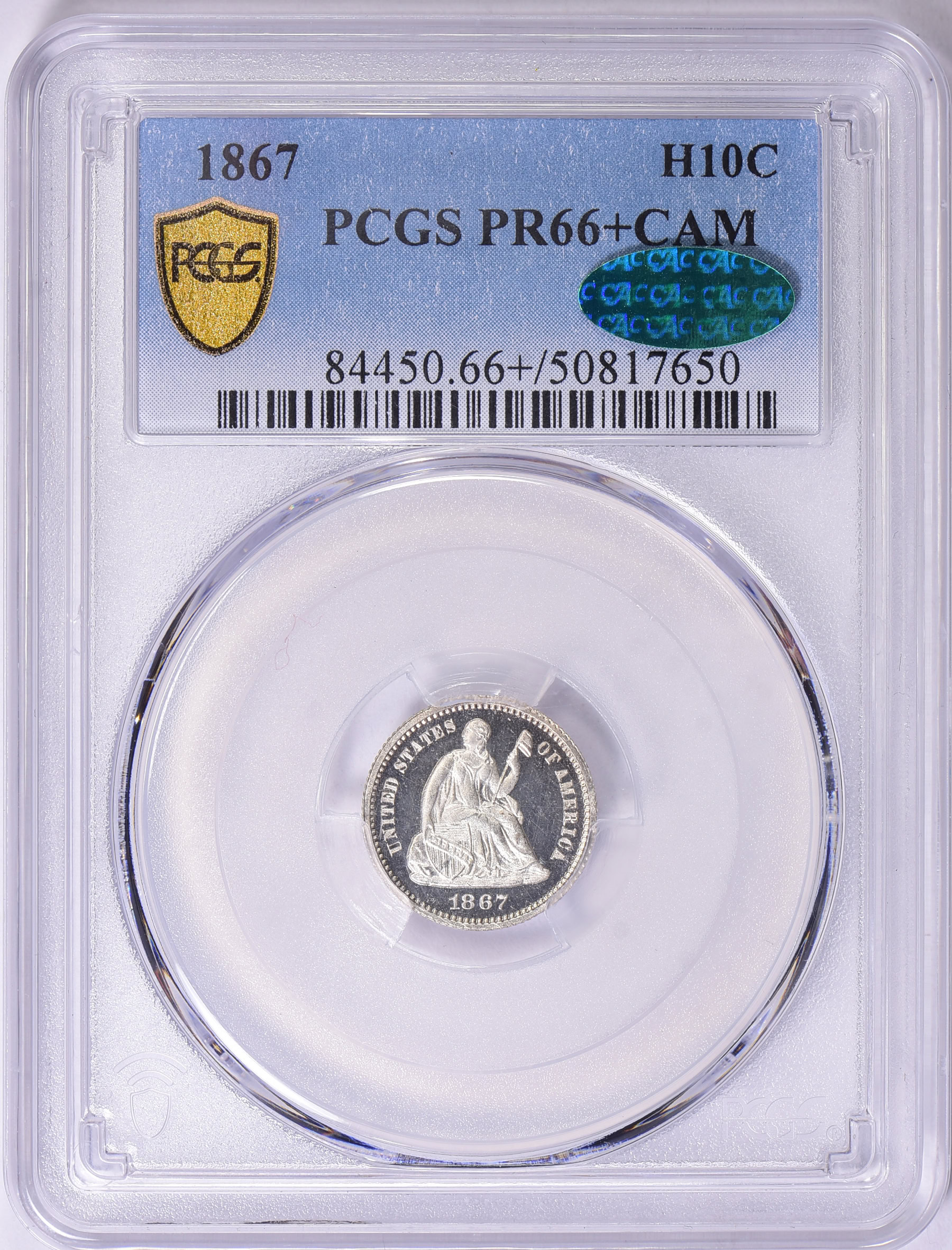 1867 Seated Liberty Half Dime PCGS Proof-66+ CAMEO (CAC Green) (Item 1769164) | GreatCollections ...