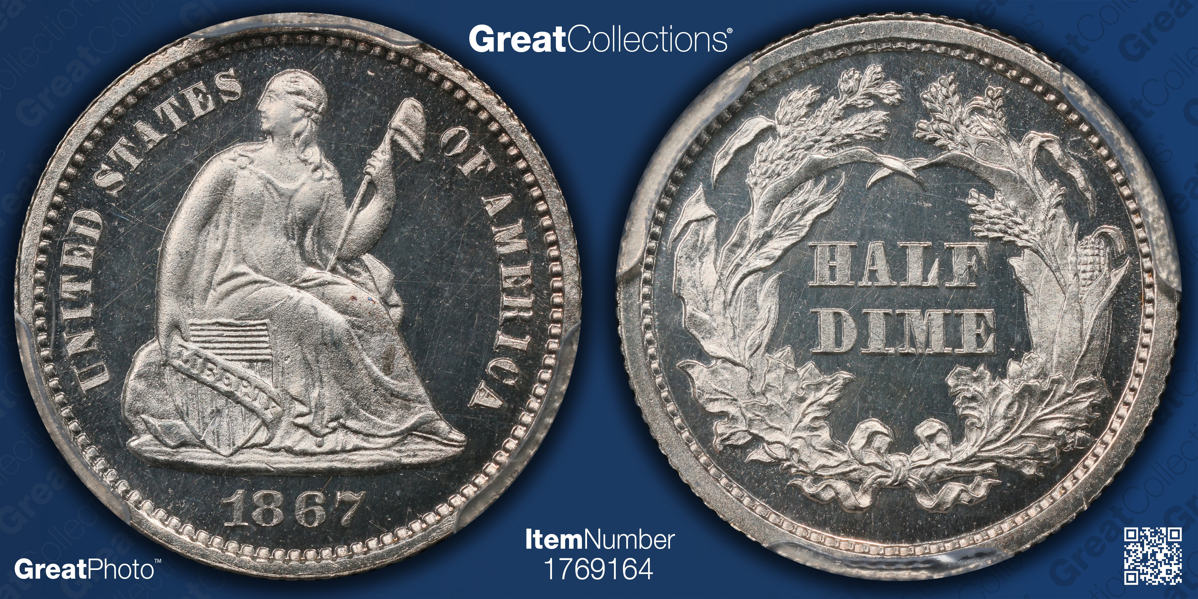 1867 Seated Liberty Half Dime PCGS Proof-66+ CAMEO (CAC Green) (Item ...