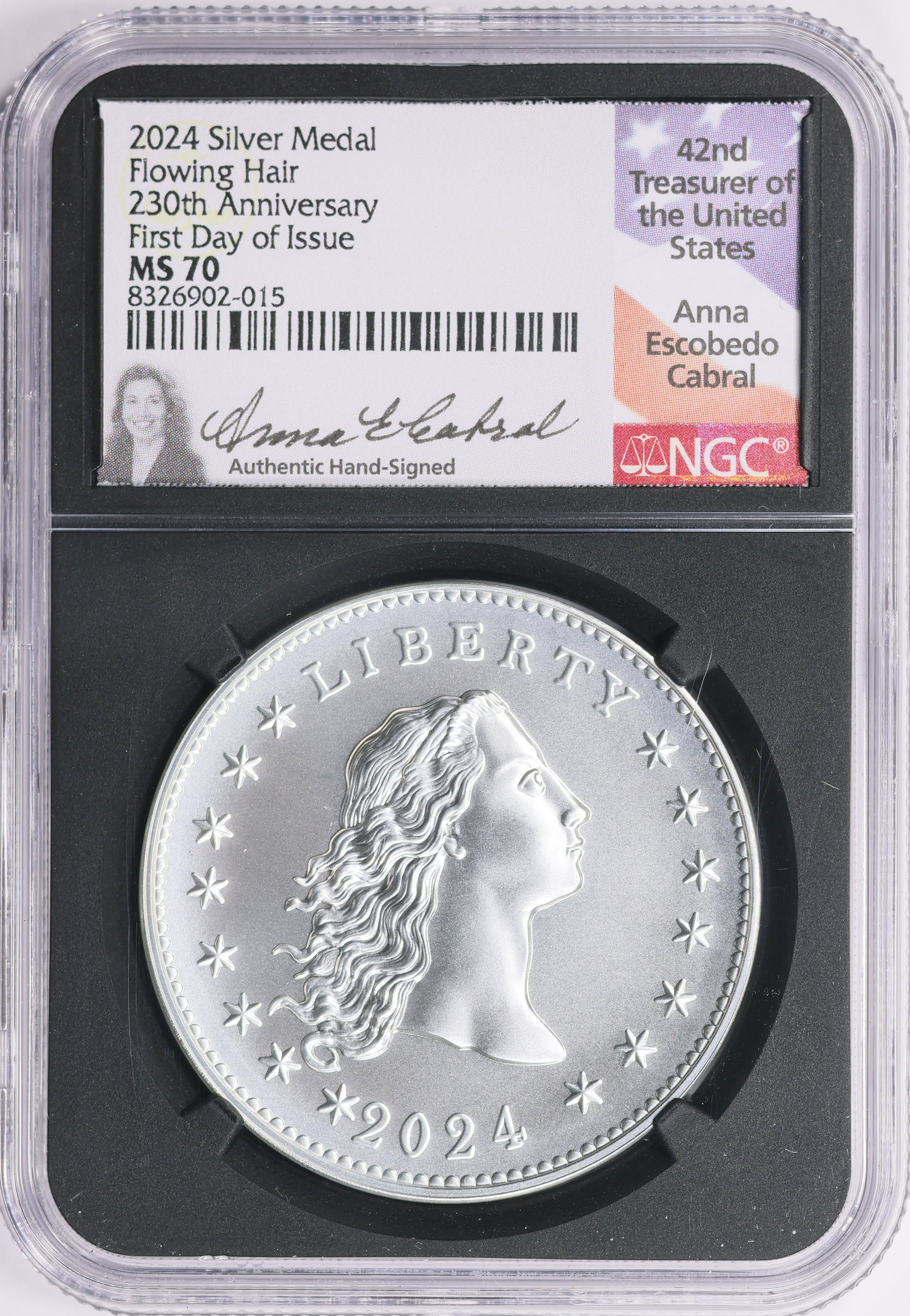 2024 U.S. Mint Medal Flowing Hair Silver 230th Anniversary First Day of ...