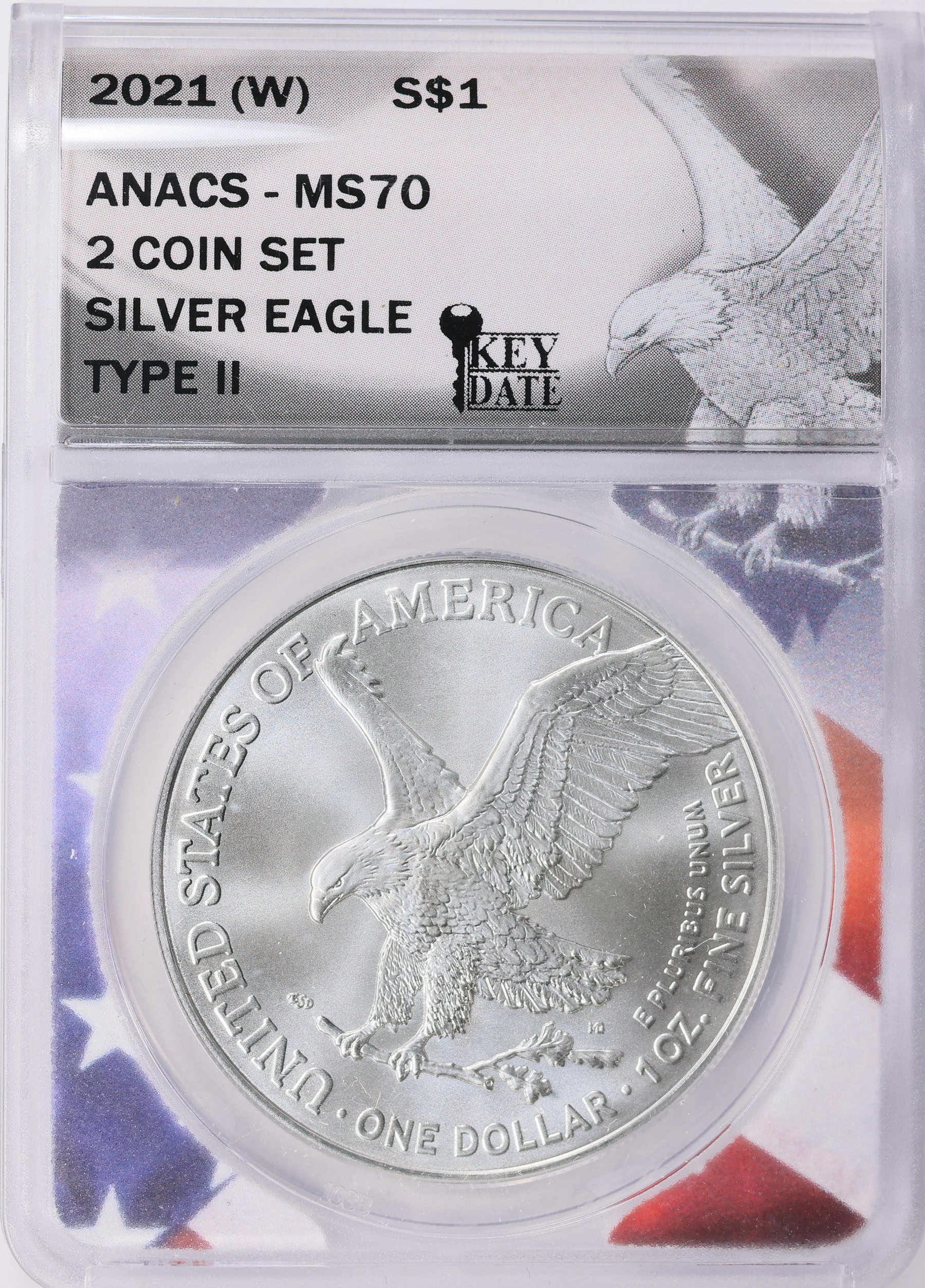 2021-(W) $1 Silver Eagle Type 2 PCGS MS-70 (Flag Frame Holder) (Item 1769501) | GreatCollections ...